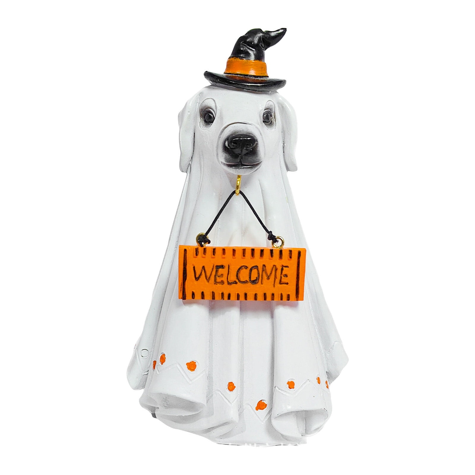 Light-Up Halloween Puppy Ghost Figurine with Witch Hat & “welcome” Sign ...