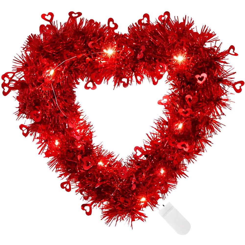 Light Up Heart Shaped Wreath Hanging Decoration Battery Operated Warm ...