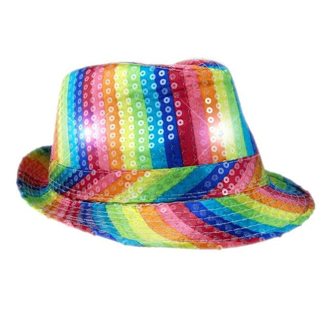 Light Up LED Flashing Fedora Hat with Rainbow Sequins - Walmart.com