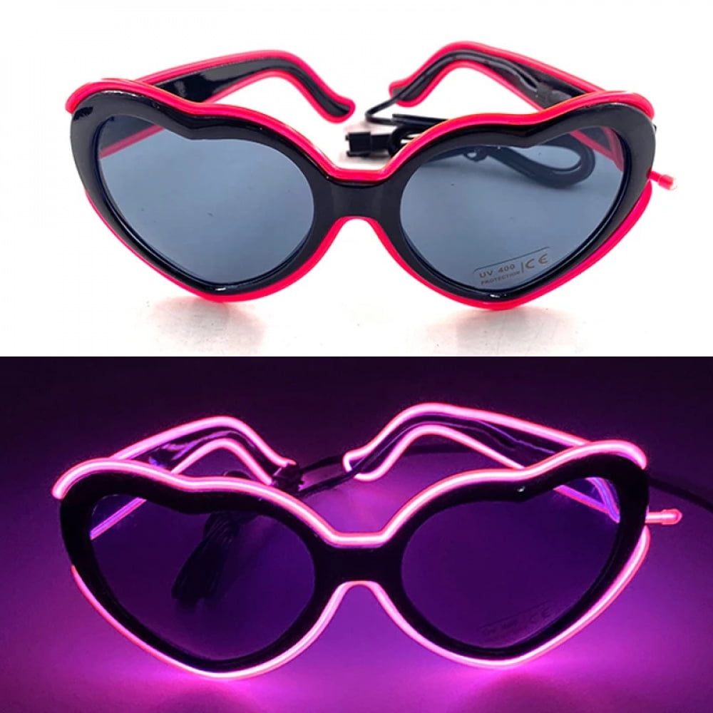 Light Up LED Glasses 5 Colors Heart Shape Glow Glasses Glow in The Dark ...