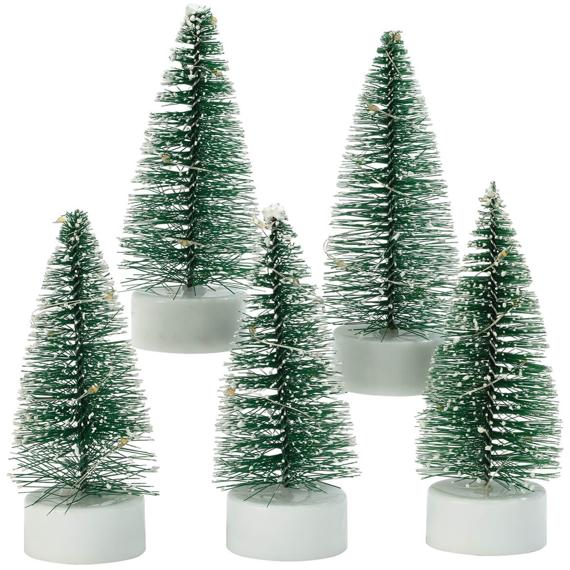 Christmas Light-Up Mini Bottle Brush Trees with Timer, Set of 5 ...