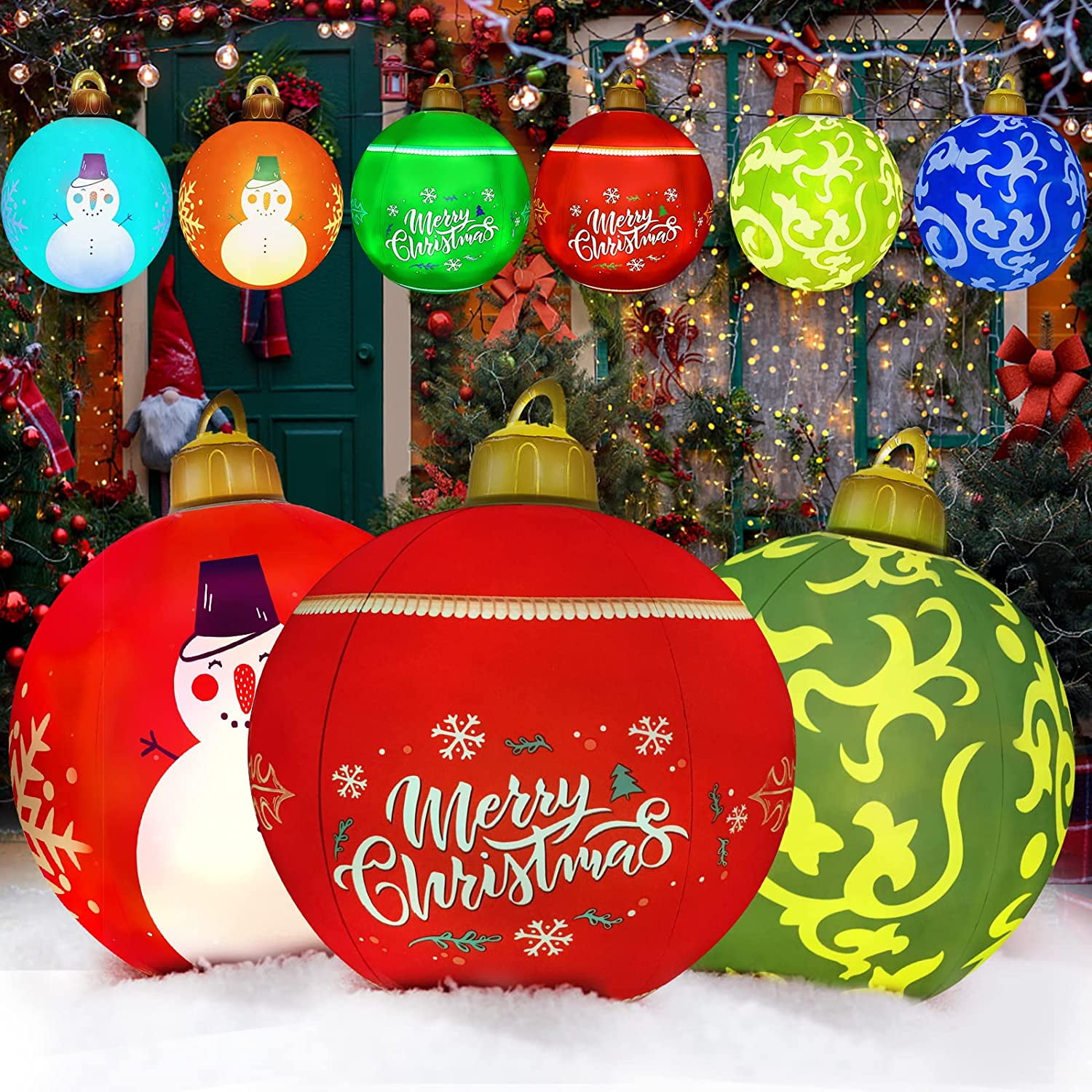 Light Up PVC Inflatable Christmas Ball with Large Weight Stand Firmly ...