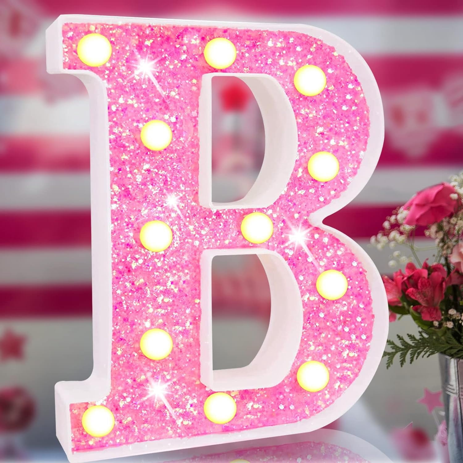 Light Up Pink Letters, LED Marquee Letter Lights Glitter Alphabet ...