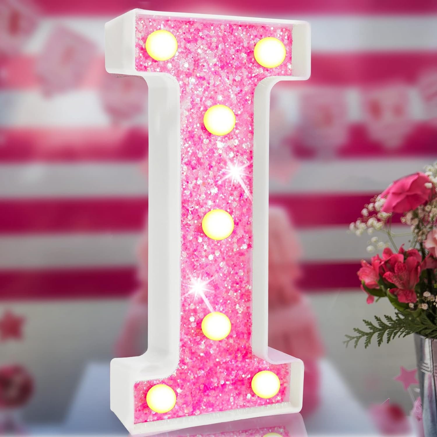 Light Up Pink Letters, LED Marquee Letter Lights Glitter Alphabet ...