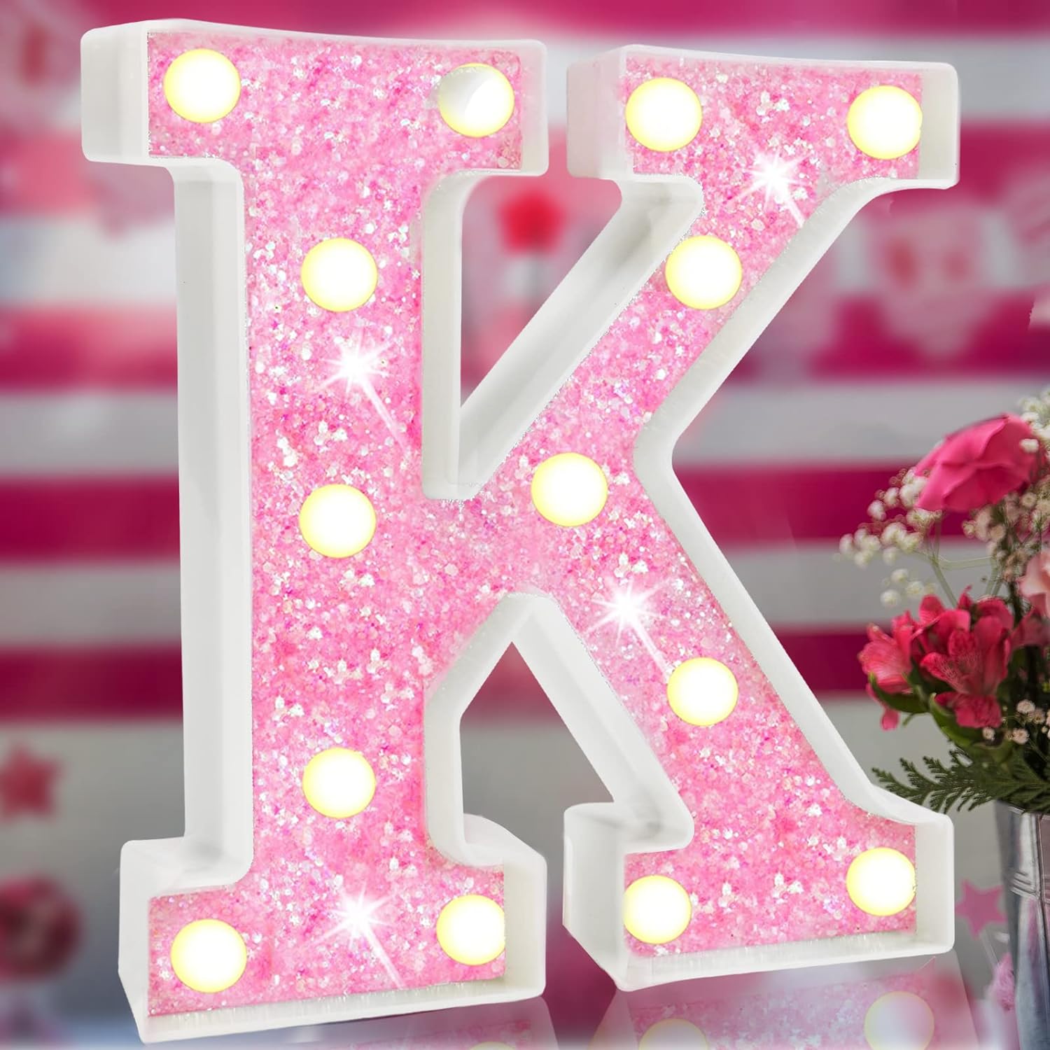 Light Up Pink Letters, LED Marquee Letter Lights Glitter Alphabet ...