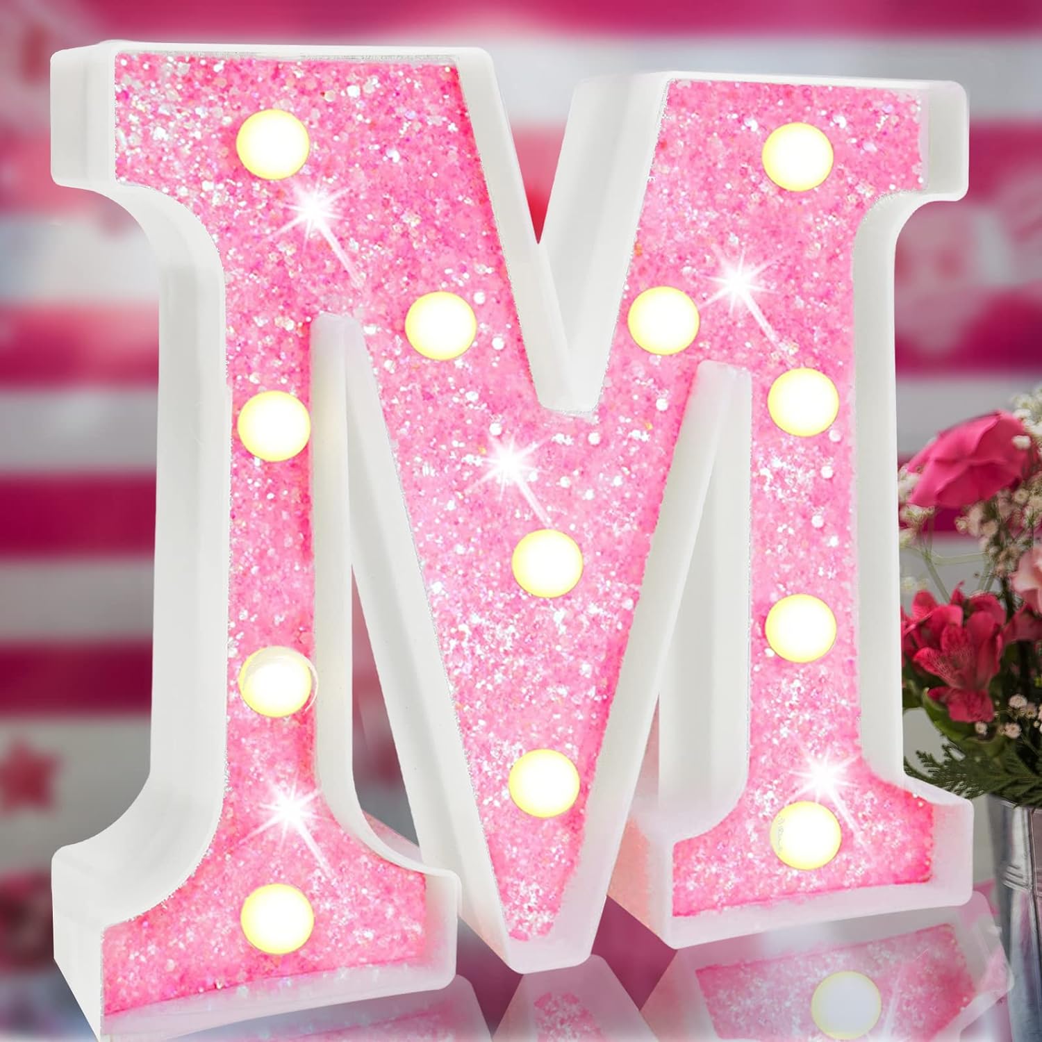Light Up Pink Letters, LED Marquee Letter Lights Glitter Alphabet ...
