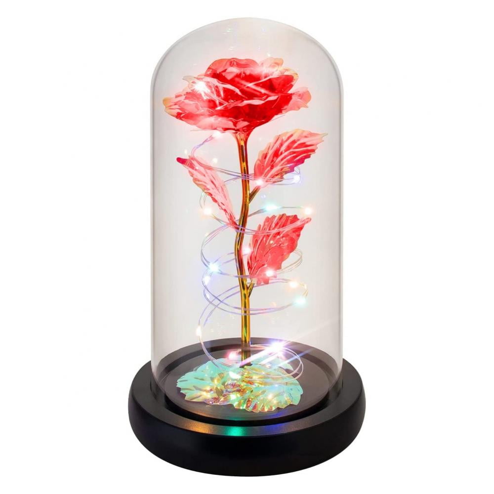 Romantic LED Mothers Day Roses, Light Up Rainbow Rose in Glass Dome ...