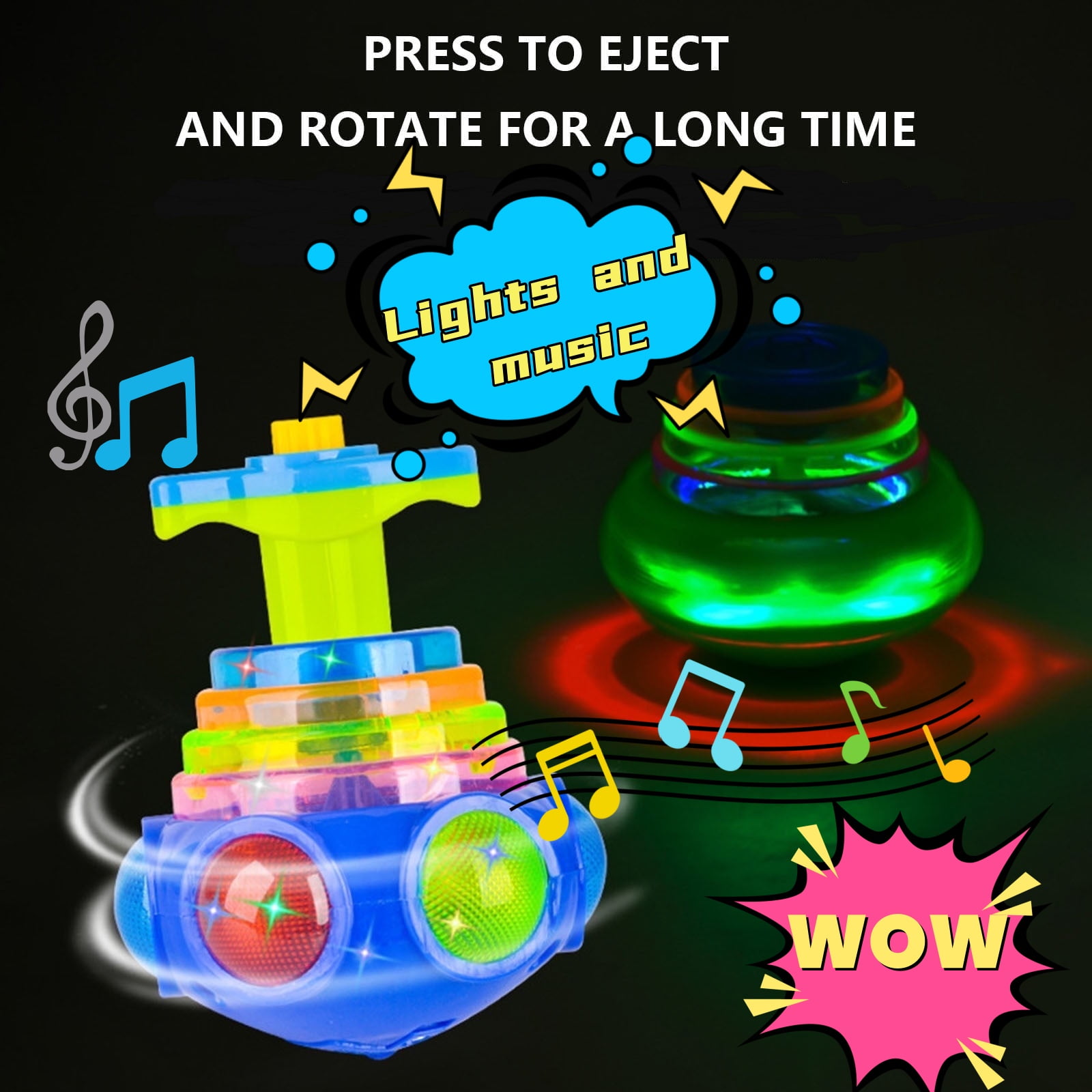 Light Up Spinning Tops for Kids LED Gyro Flashing Peg-Top Spinner Toys ...