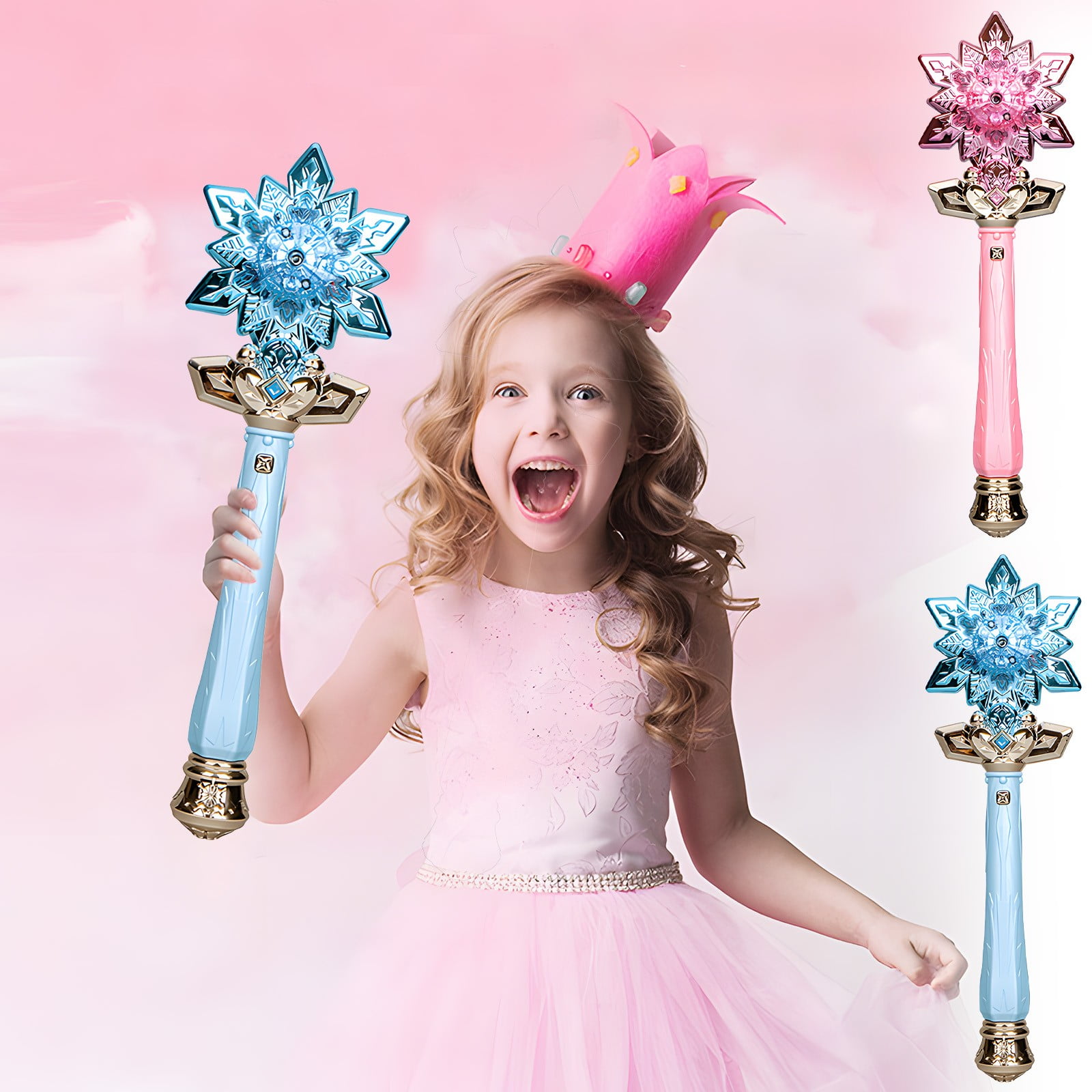 Light Up Spray Frozen Snowflake Wand with Sound Magic Toy Gift for Kids ...