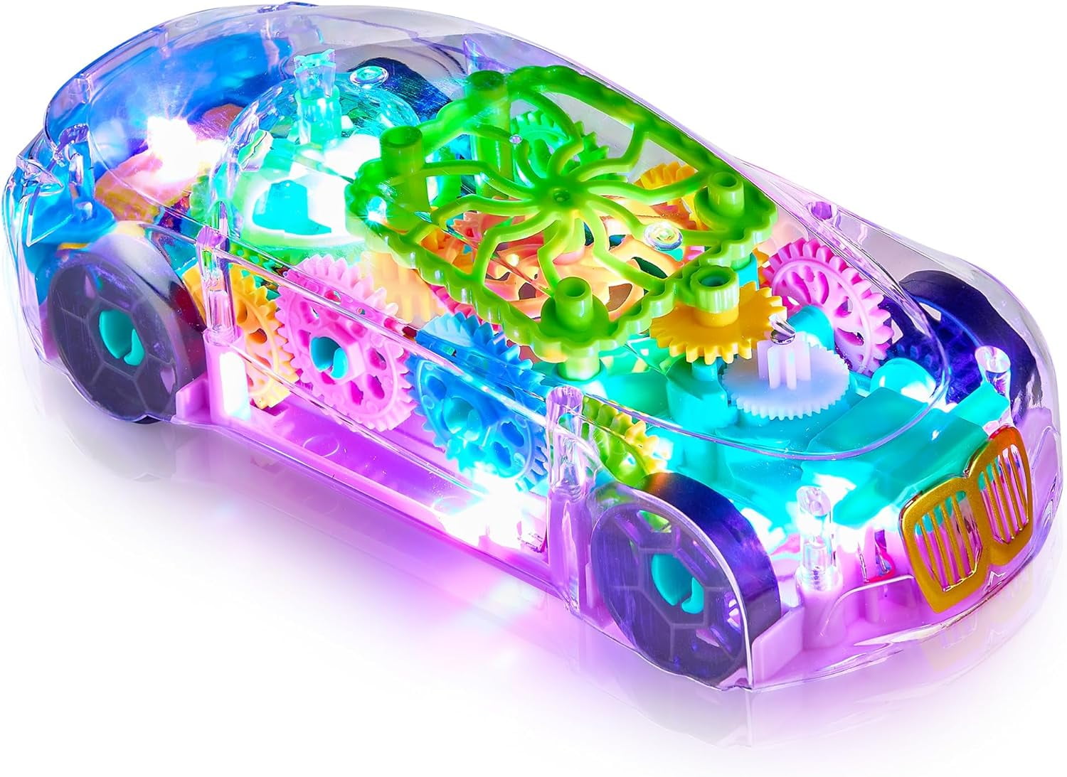 Light-Up Transparent Car Toy for Kids Bump and Go Colorful Moving Gears ...