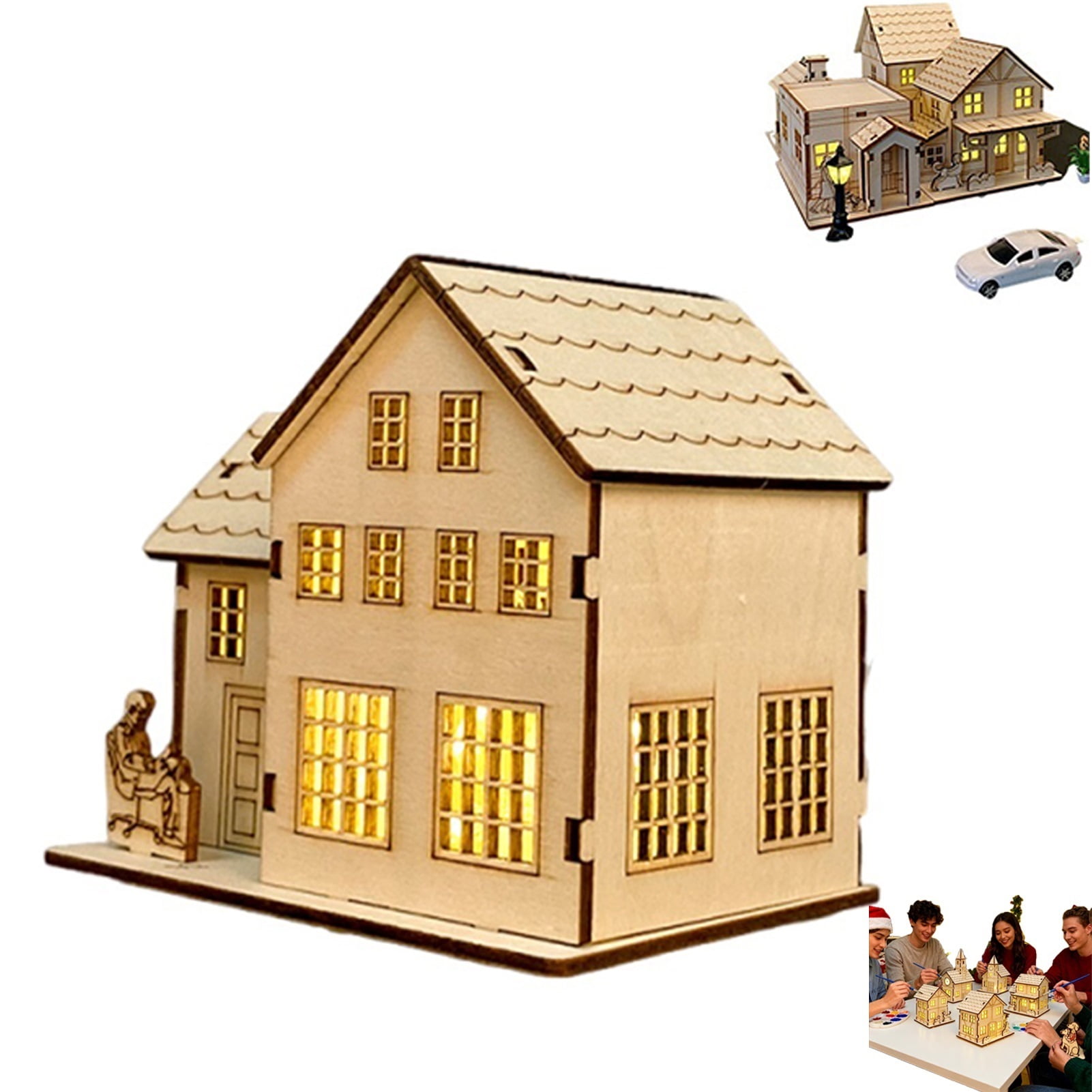 Light-Up Wooden Christmas Village Houses for Crafts, DIY Handcraft ...
