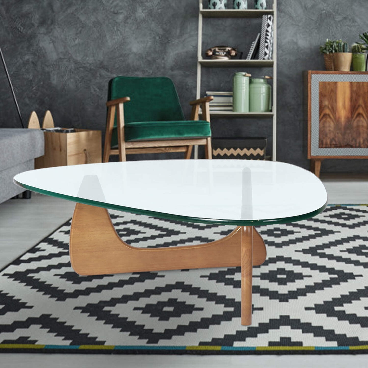 Light Walnut Triangle Coffee Table Wood Base For Living Room Walnut ...