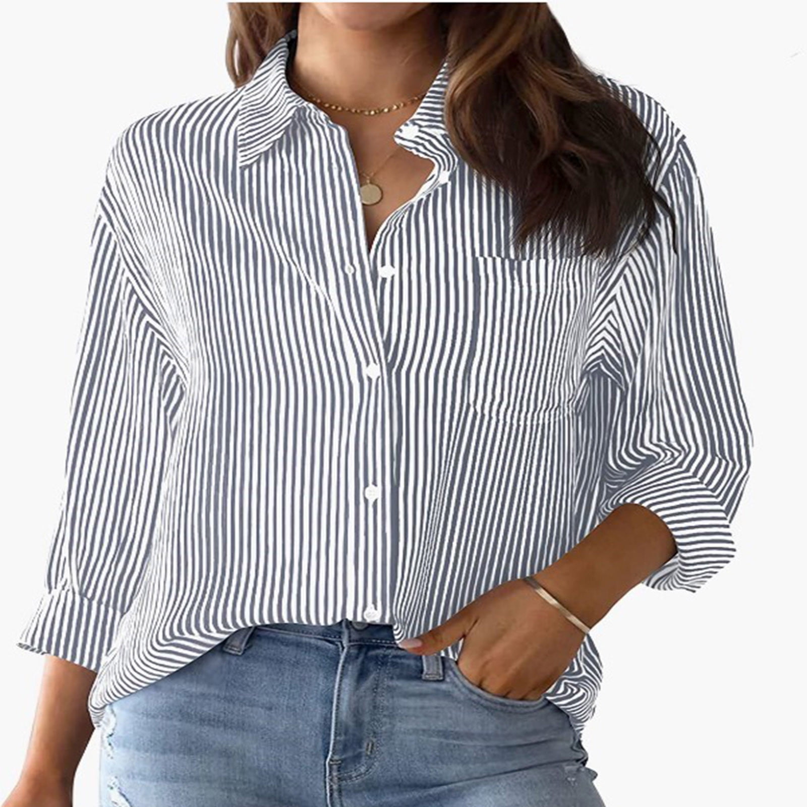 Light Weight Shirt for Women Fashion Vertical Stripe Button Down Shirt ...