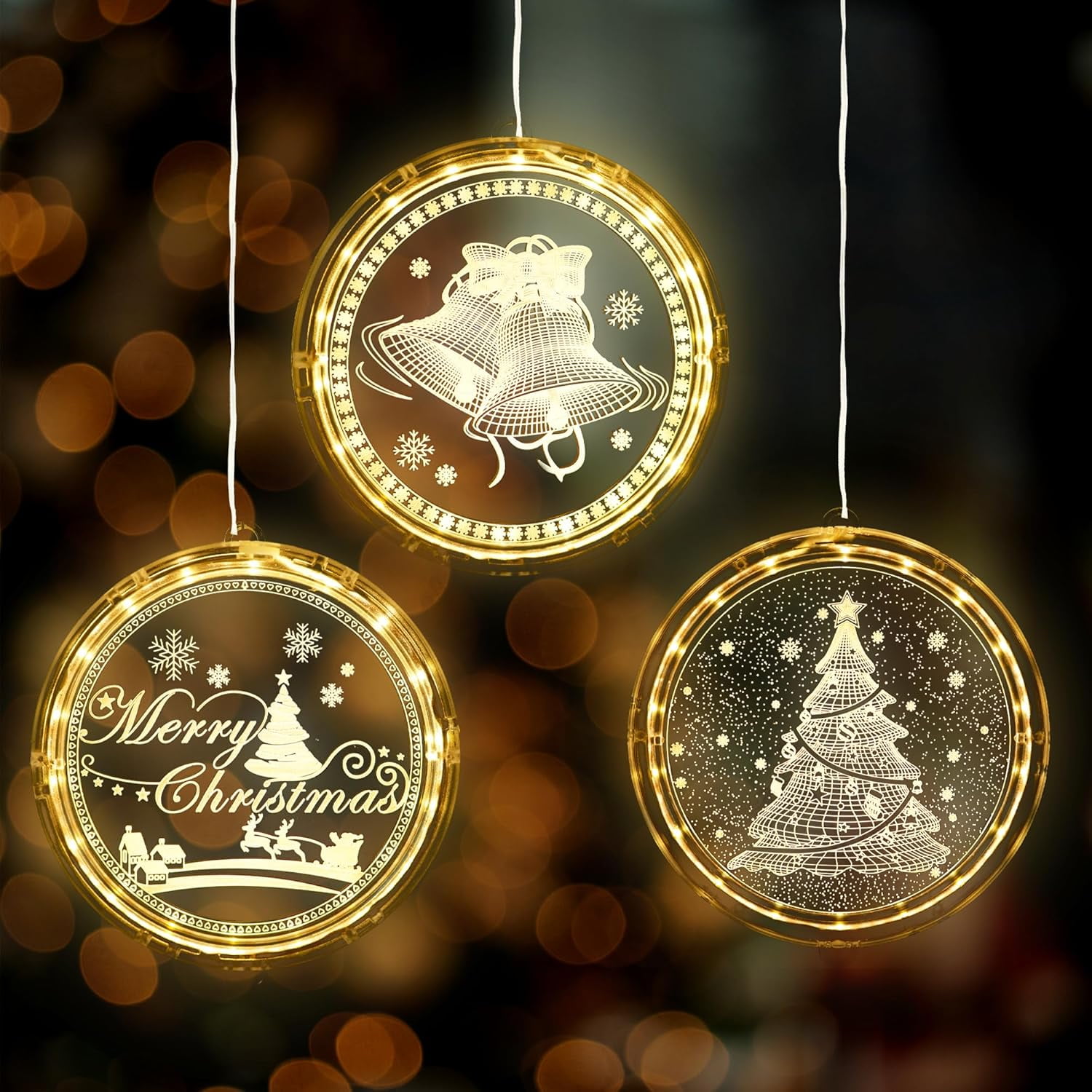 Light Up Window Christmas Decorations - Pack of 3, Battery Operated ...