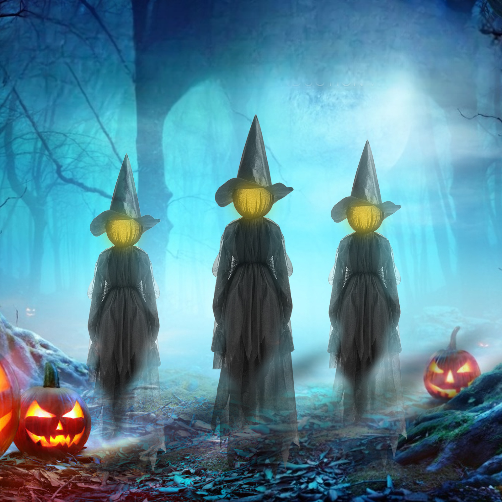 Light up Witch Stakes Halloween Yard Decorations, Set of 3 Scary ...