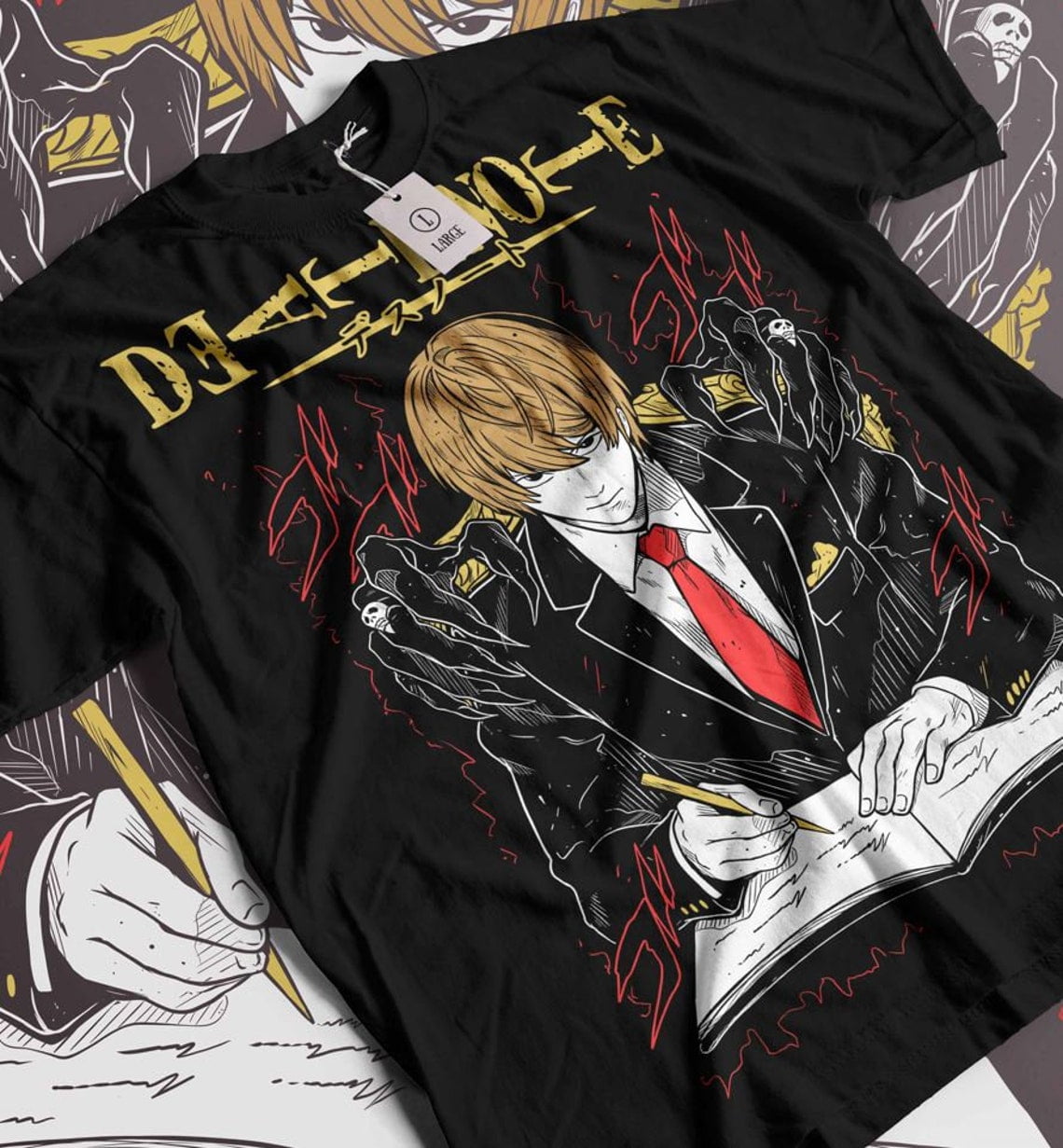 Light Yagami T-shirt, Manga Anime Death Note Ryuk Shirt,Charcoal color ...