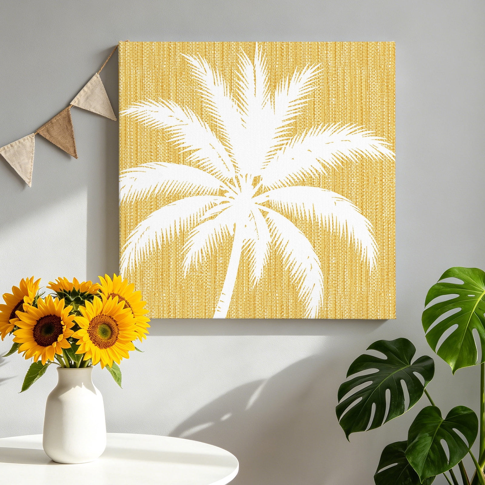 Light Yellow Palm Tree Canvas Wall Art for Living Room, Summer Country ...