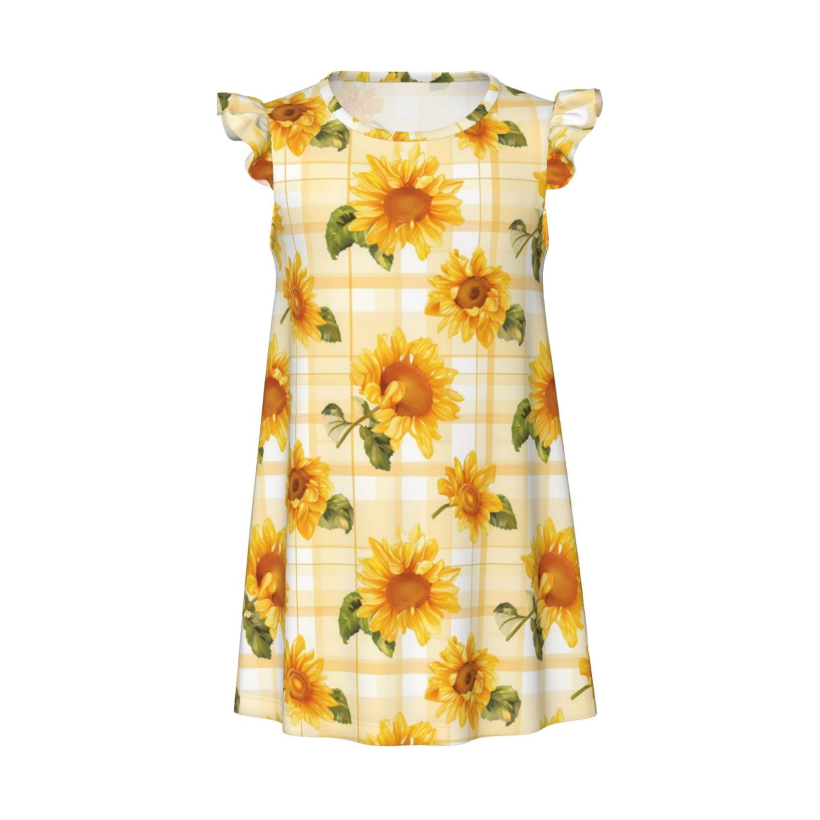 Light Yellow Plaid Sunflower Girls Nightgowns, Pajamas for Girls, Soft ...