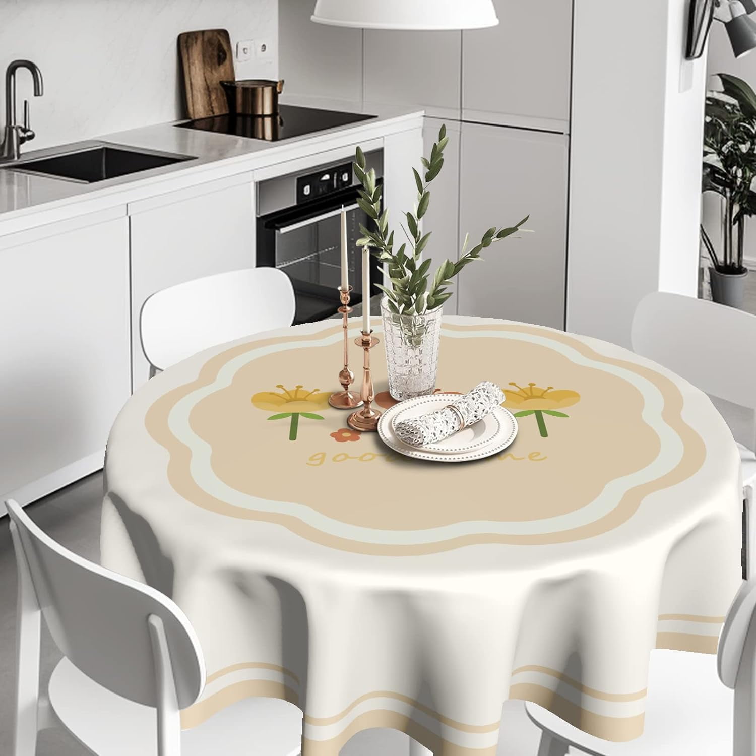 Light Yellow Poppy Floral Round Tablecloth 60 Inch Thanksgiving Orange ...