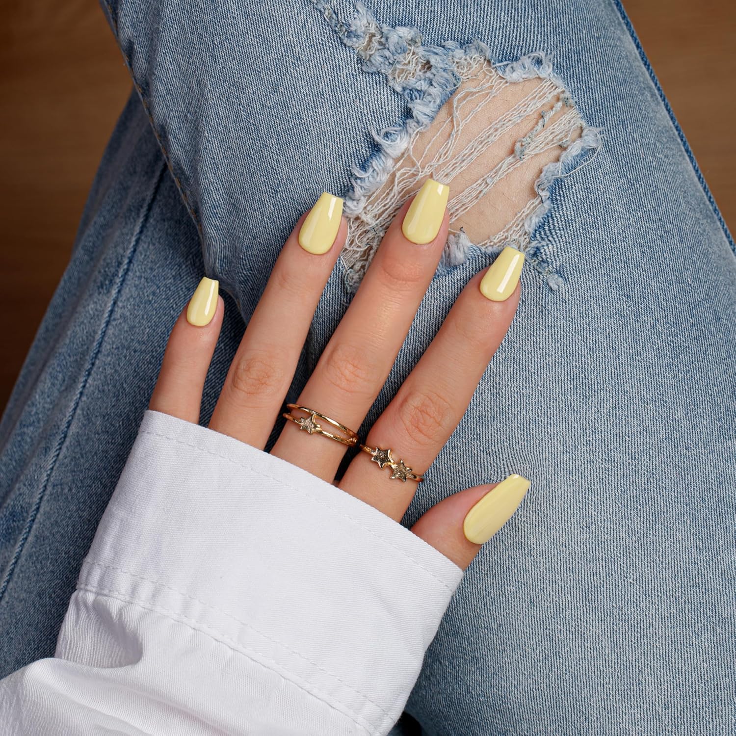 Light Yellow Press On Nails Short - Acrylic Press On Nails Coffin ...