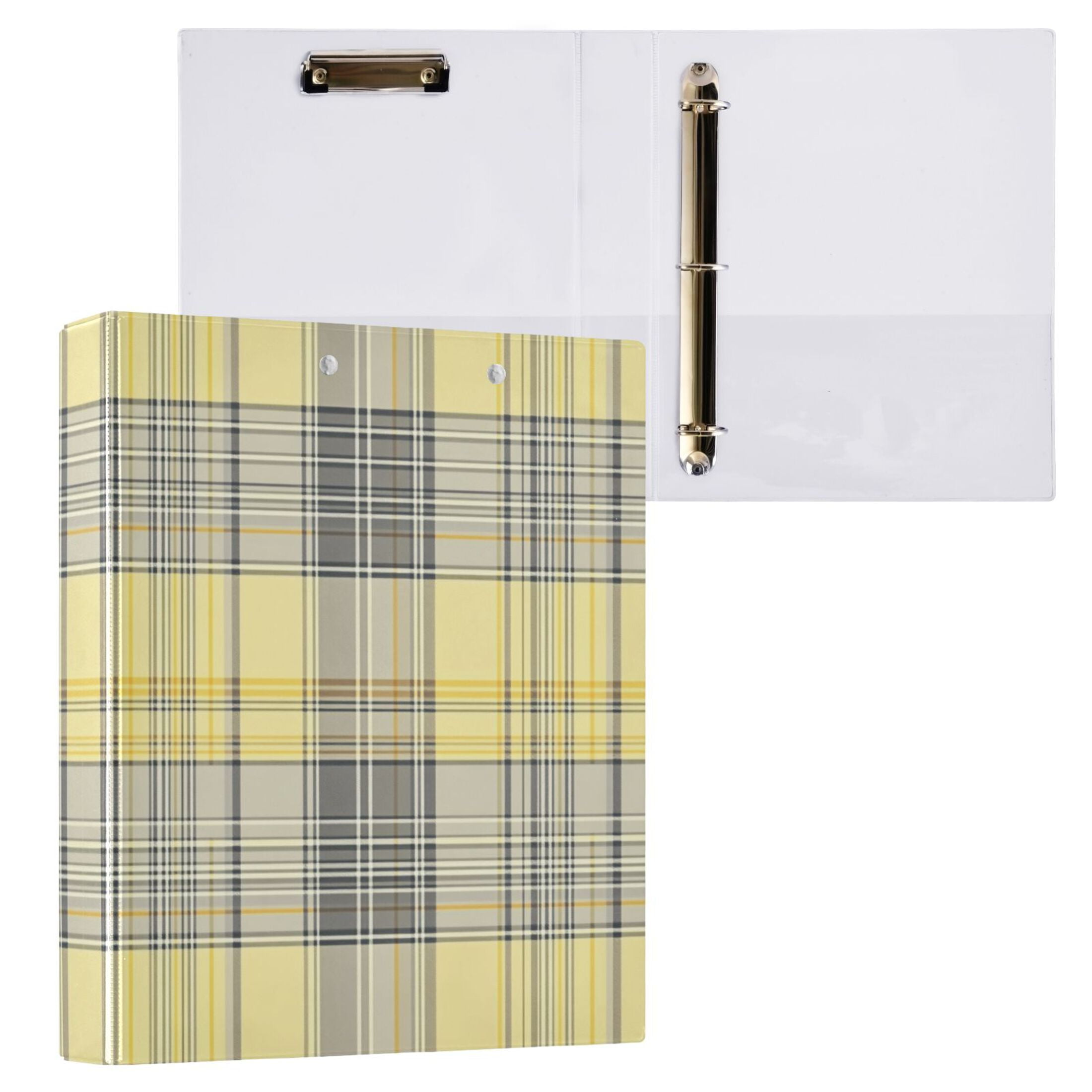 Light Yellow and Grey Tartan 3 Ring Hardcover Binders 1.5in Round Rings ...