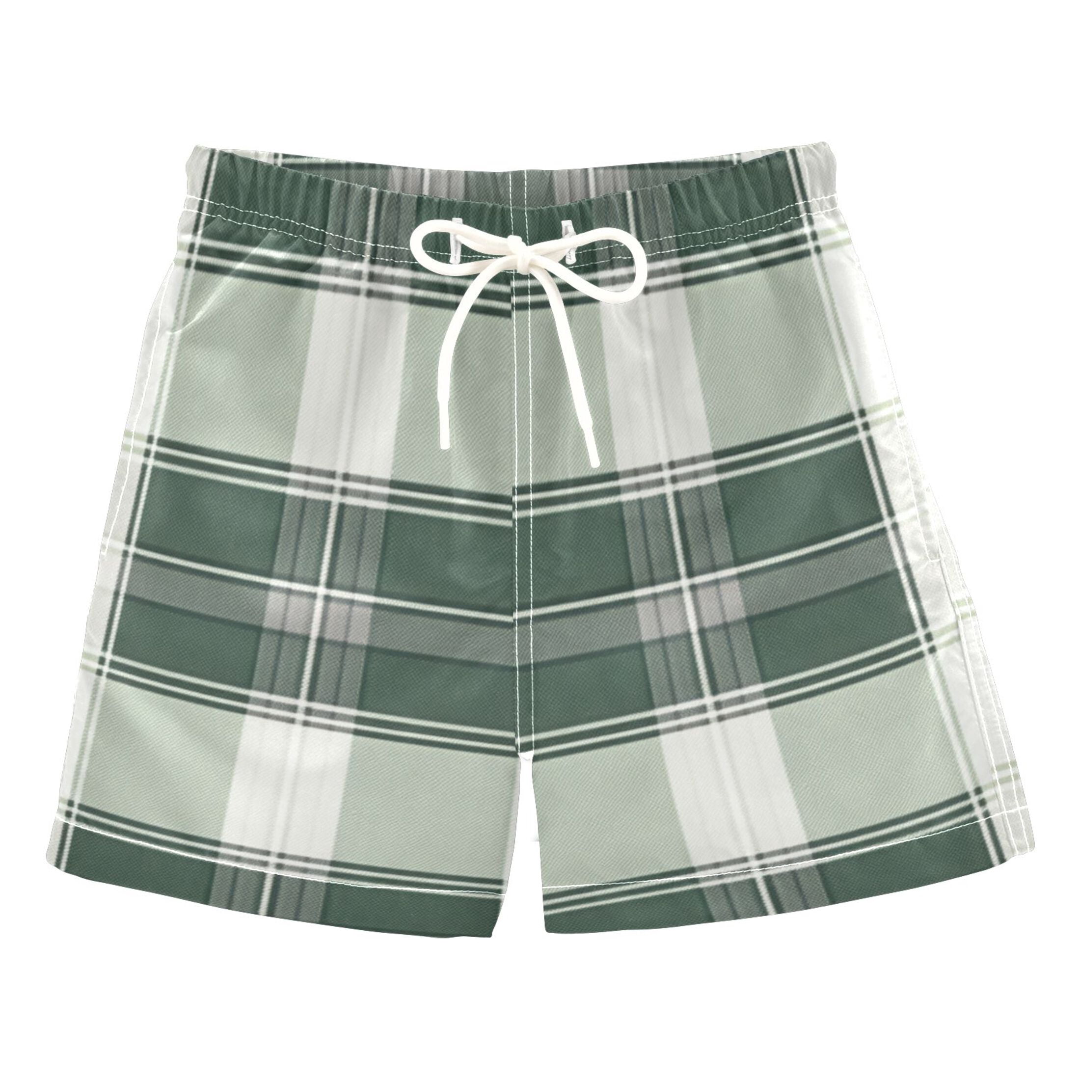 Light and Dark Green Plaids Boys' Swim Trunks Board Shorts Beach Pants ...