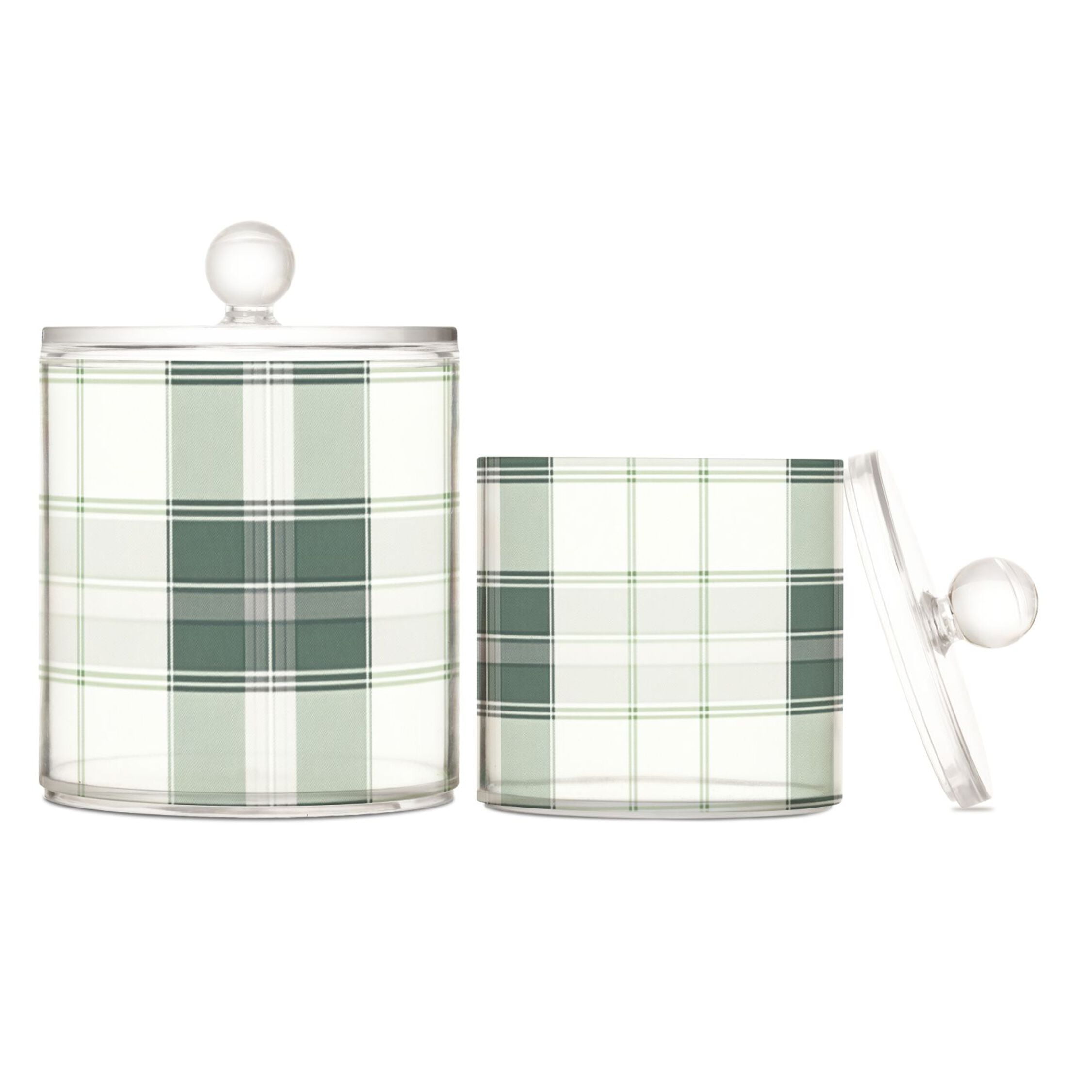 Light and Dark Green Plaids Translucent Plastic Cans Storage Canisters ...