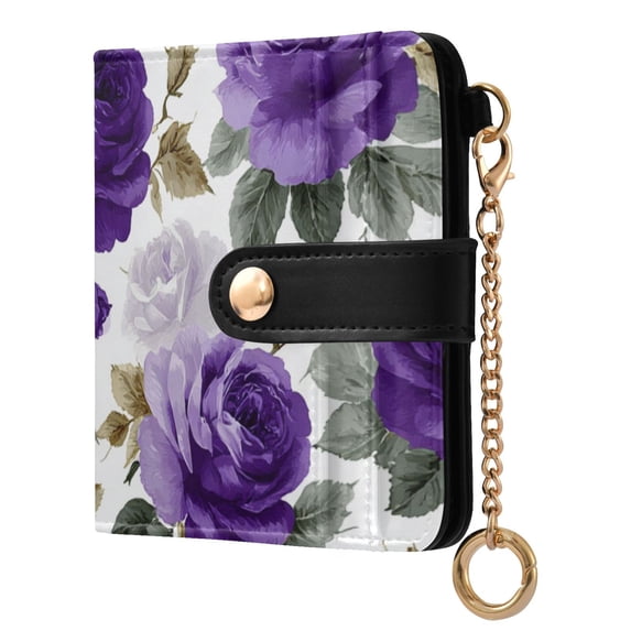 Light and Dark Purple Roses Green Leaves Women's Wallet PU Leather Card ...