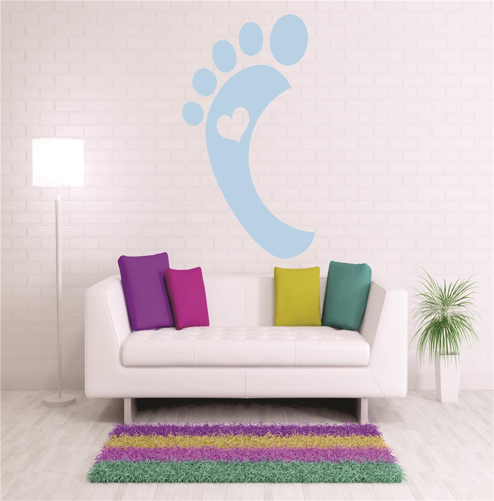 Light blue Newborn Baby Footprint Heart Peel & Stick Sticker Vinyl Wall ...
