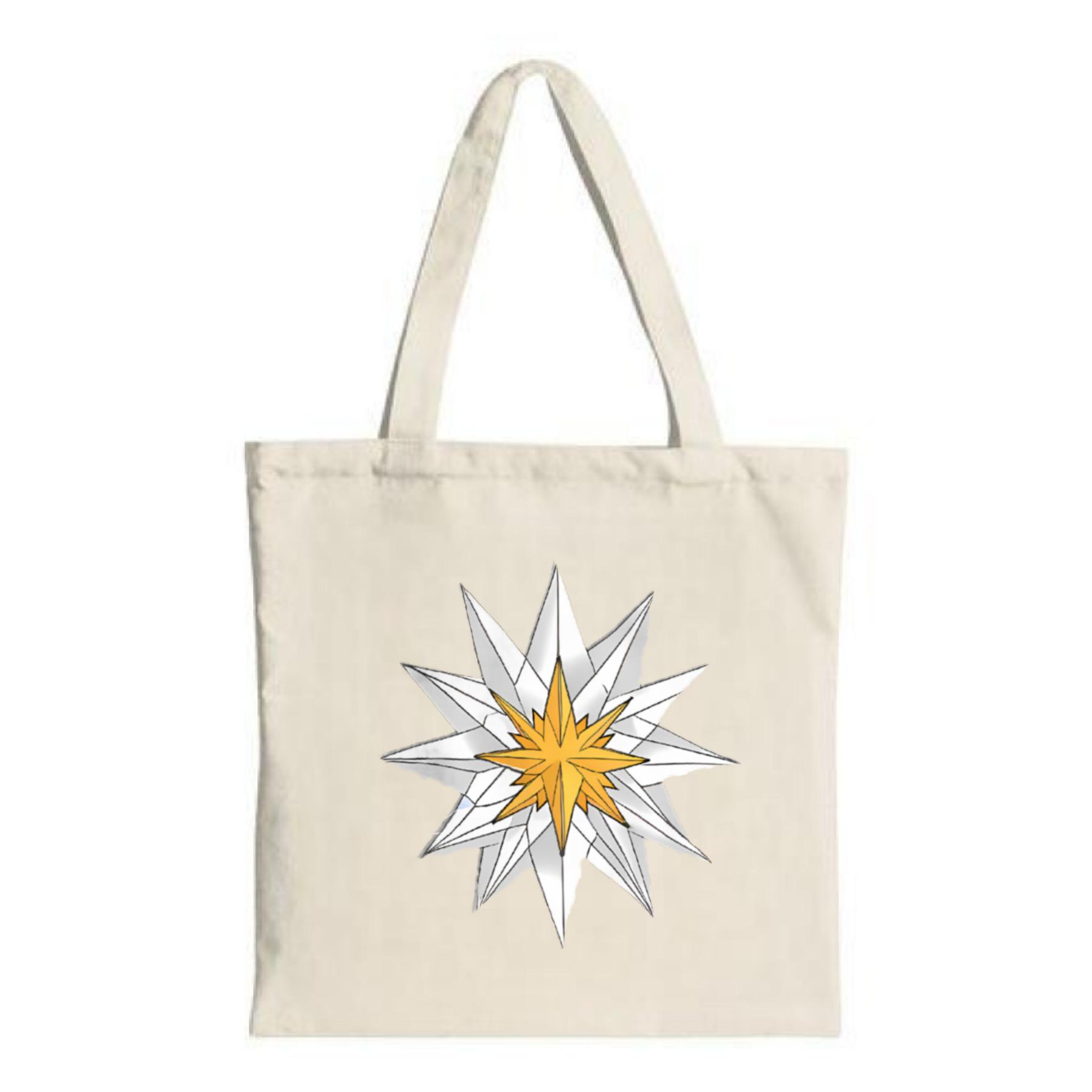 Light - colored canvas tote bag with two parallel handles featuring a ...