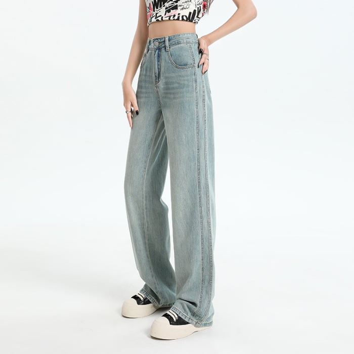 Light-colored lyocell tencel jeans for women fashion trend loose straight narrow ice silk wide ...