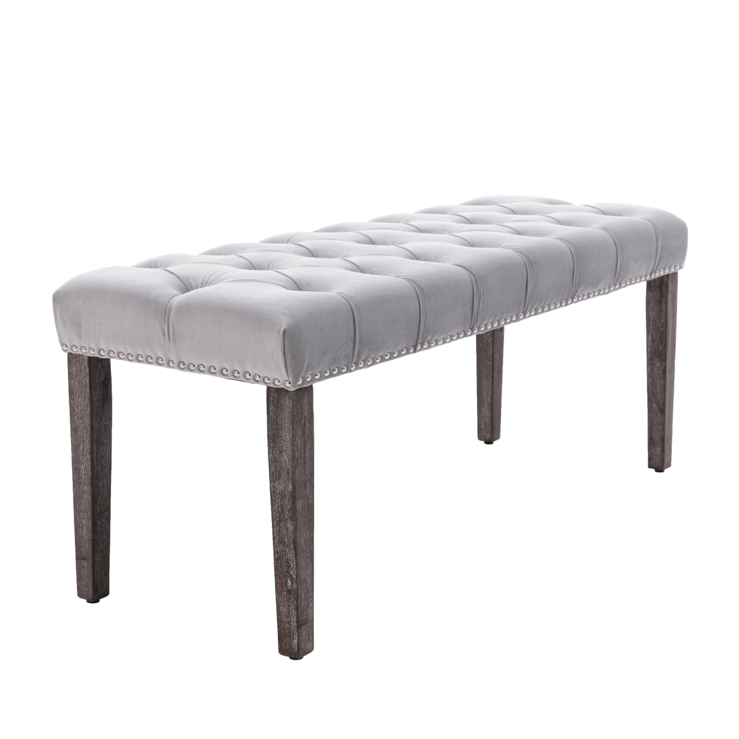 Light gray Velvet Upholstered Tufted Bench Ottoman - Heng Ming Accent ...
