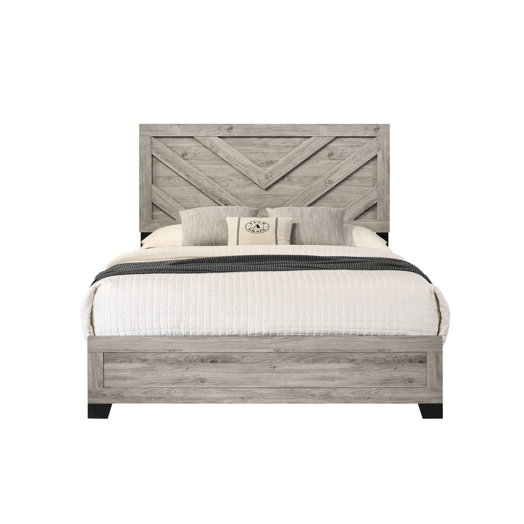 Light gray finish bed for queen size | Creates a cozy sleeping ...