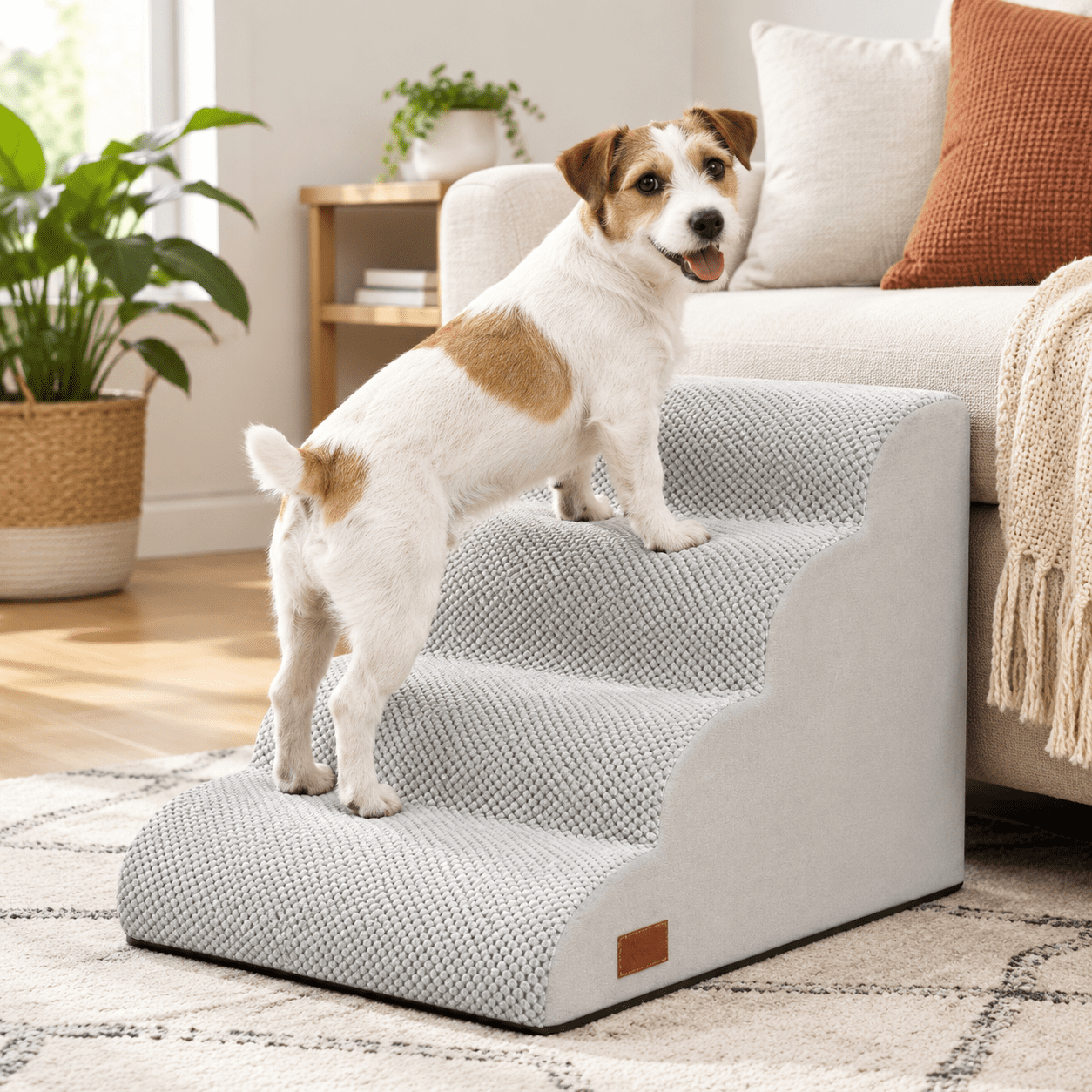 Light grey 4 Step Pet Stairs For Bed or Couch For Small Dogs and Cats ...