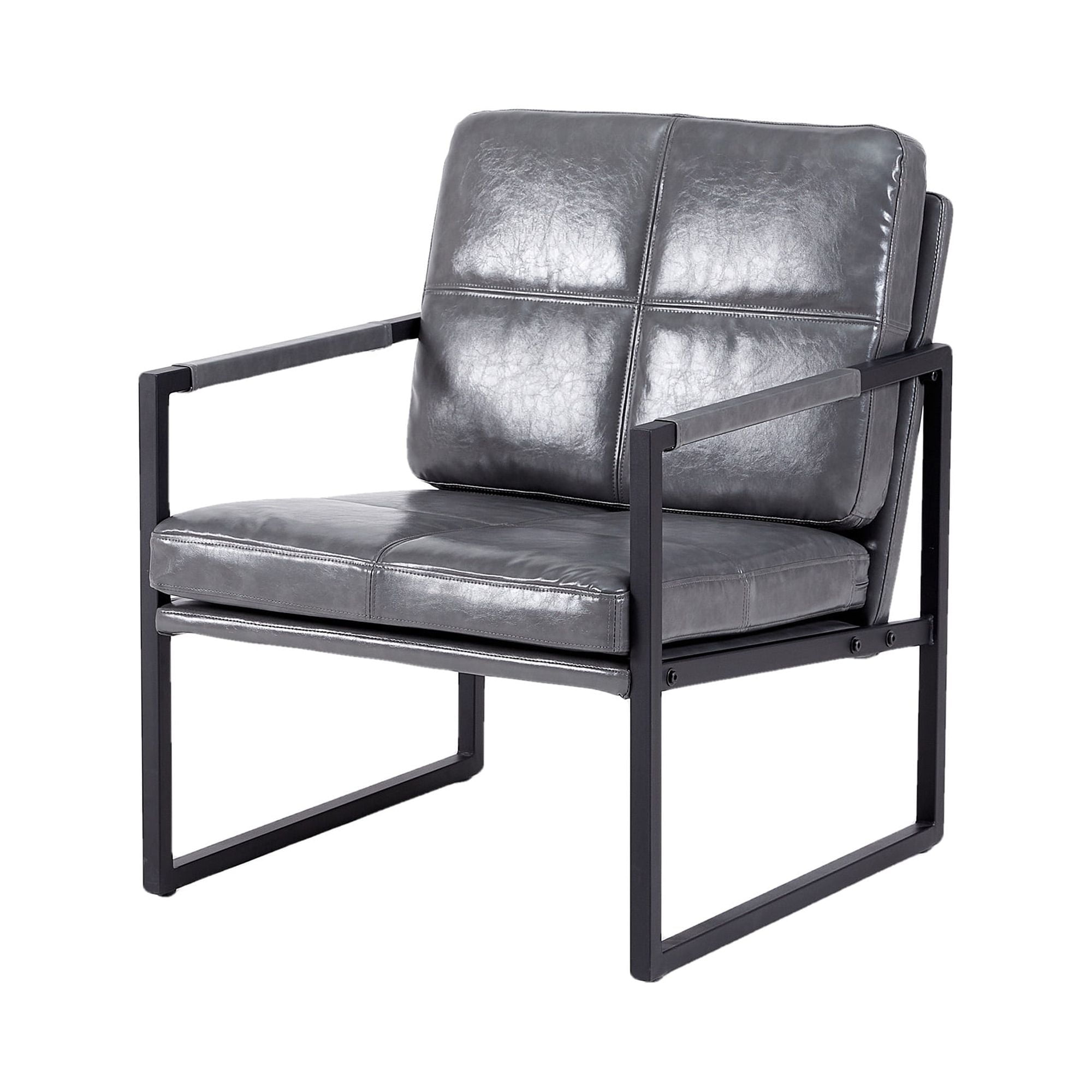 Light grey PU leather leisure black metal frame recliner chair for ...