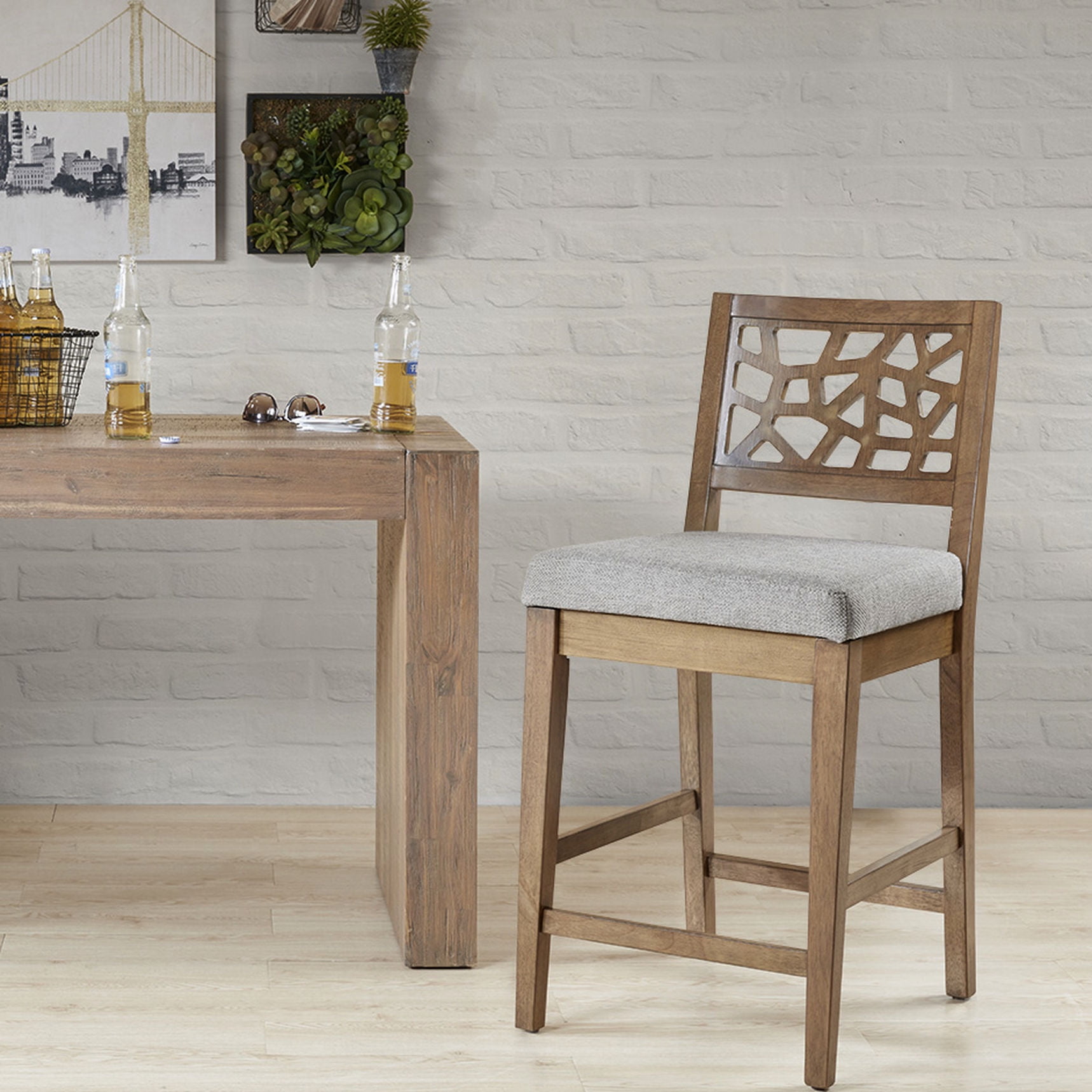 Light grey upholstered counter stool / Contemporary style for ...