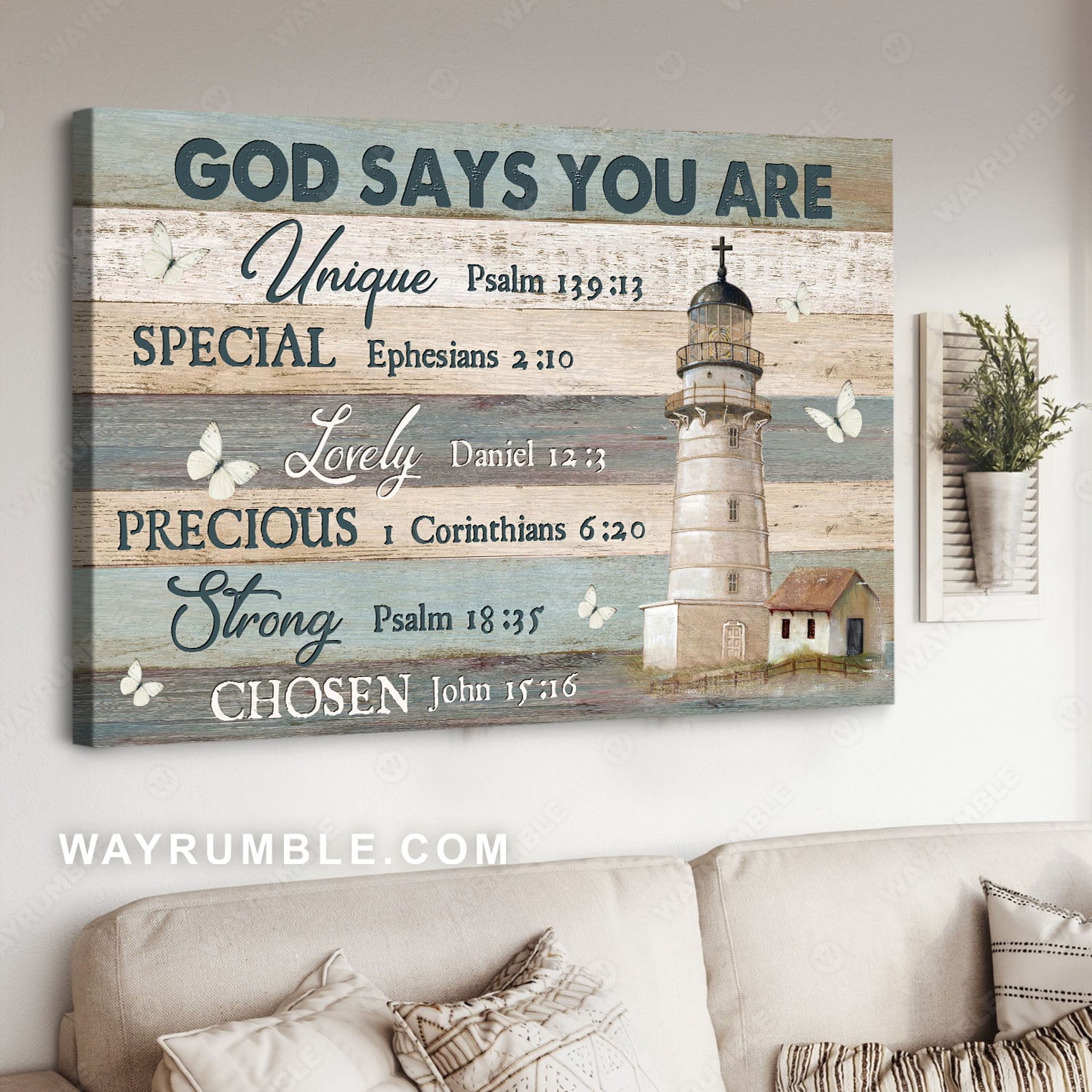 Light house, Flying butterfly, Wood plank texture, God says you are ...