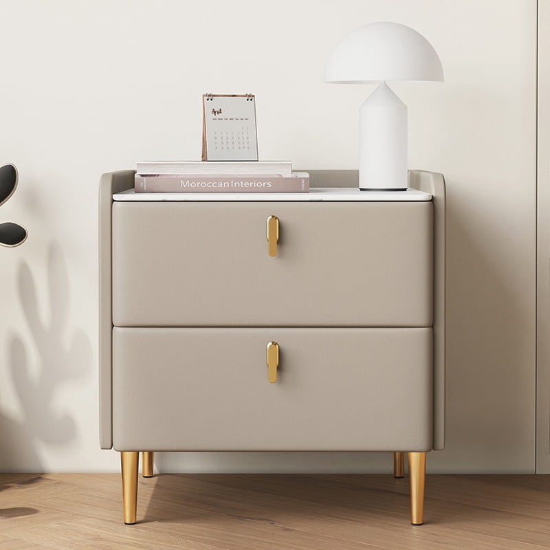 Light luxury bedside table simple modern bedroom solid wood rock plate ...
