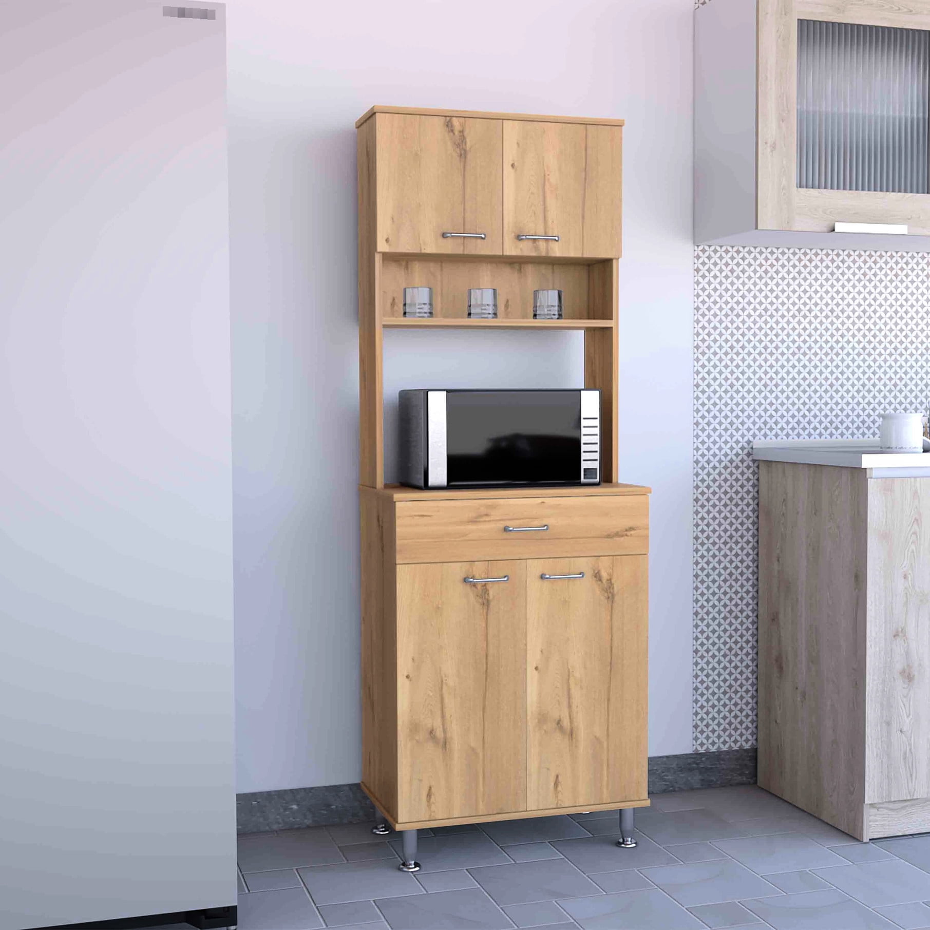 Light oak color, spice rack on top | Kitchen storage solution, arrange ...
