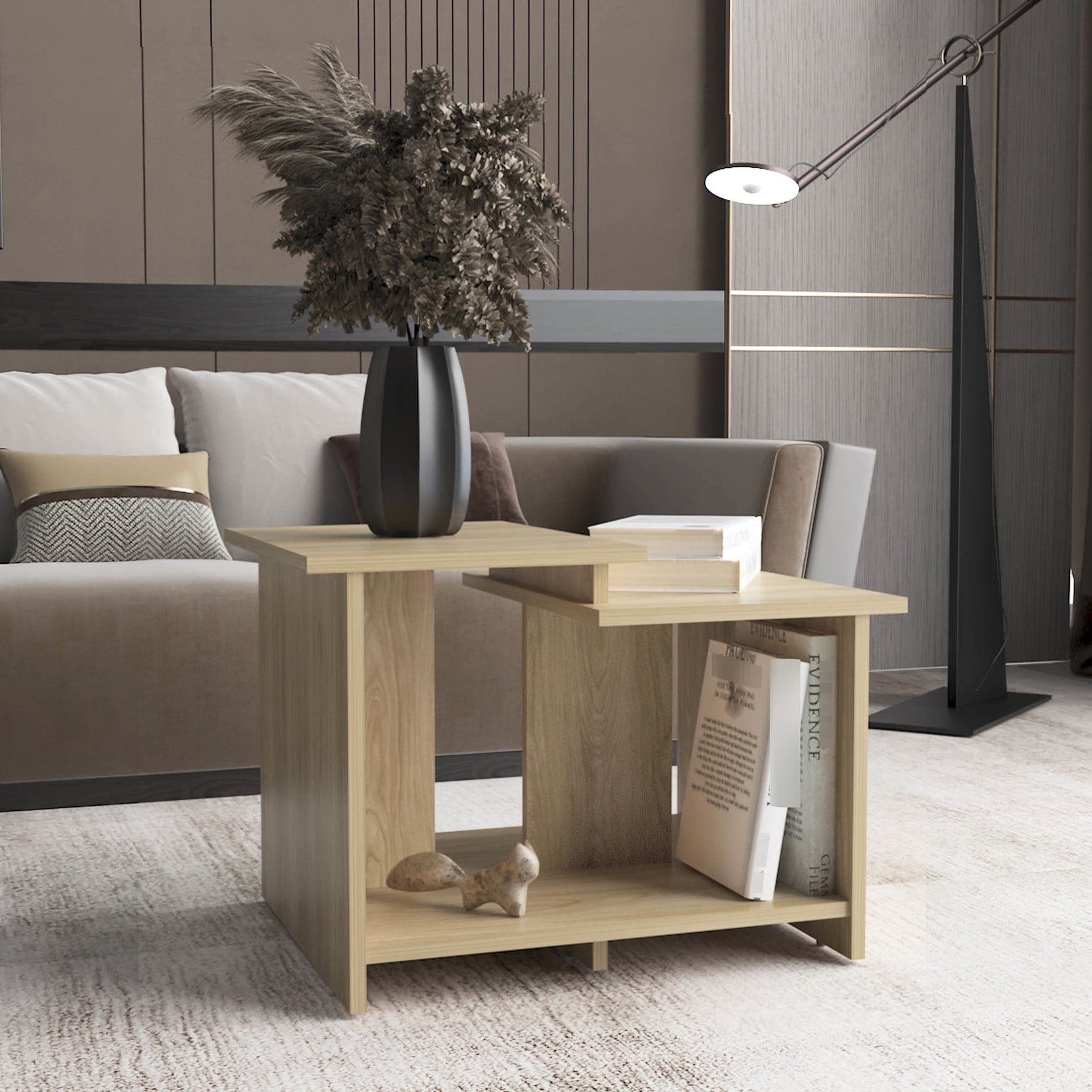 Light oak finish, rectangular shape - Open shelf for additional storage ...