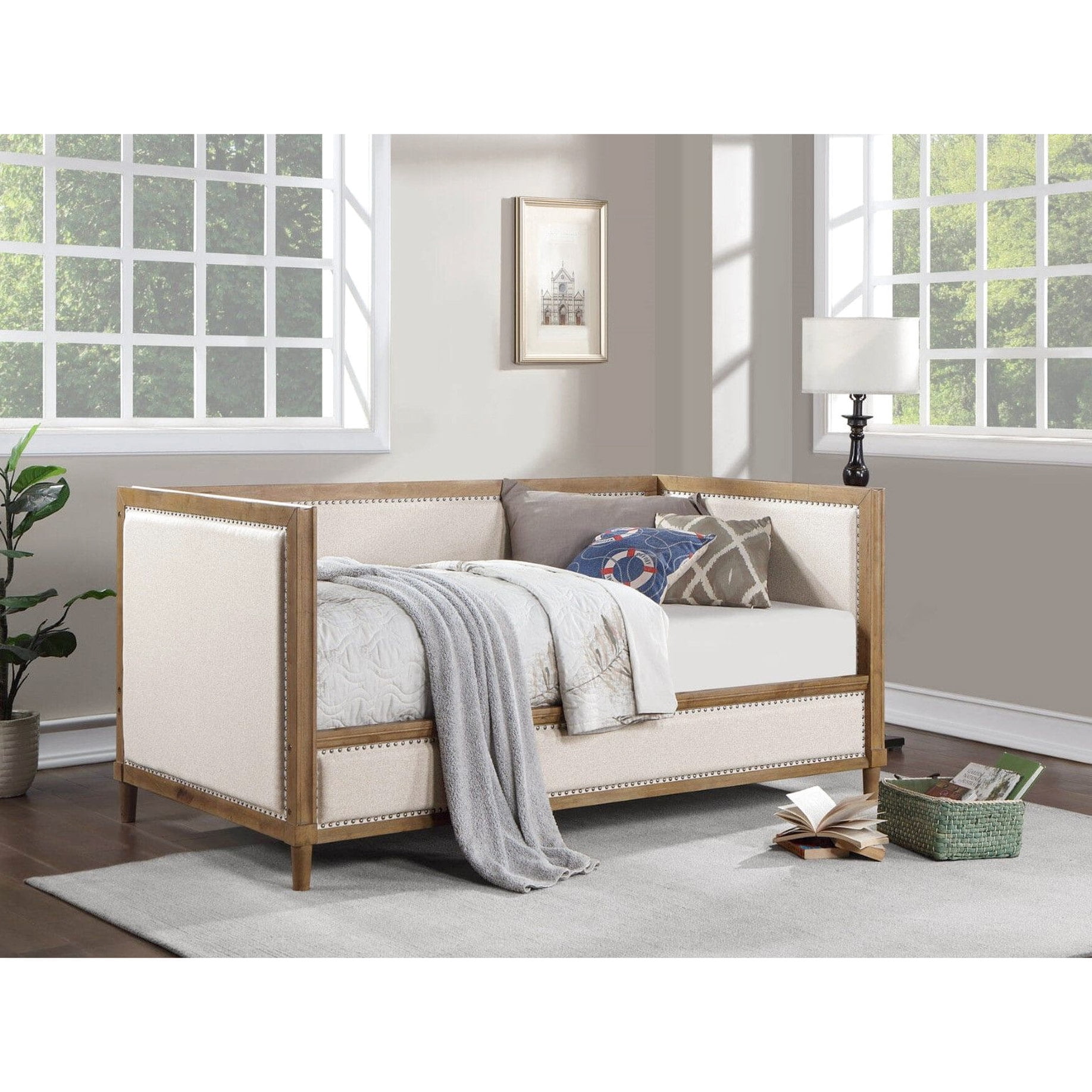 Light oak frame - Transitional style - For bedroom - Plush cushion ...