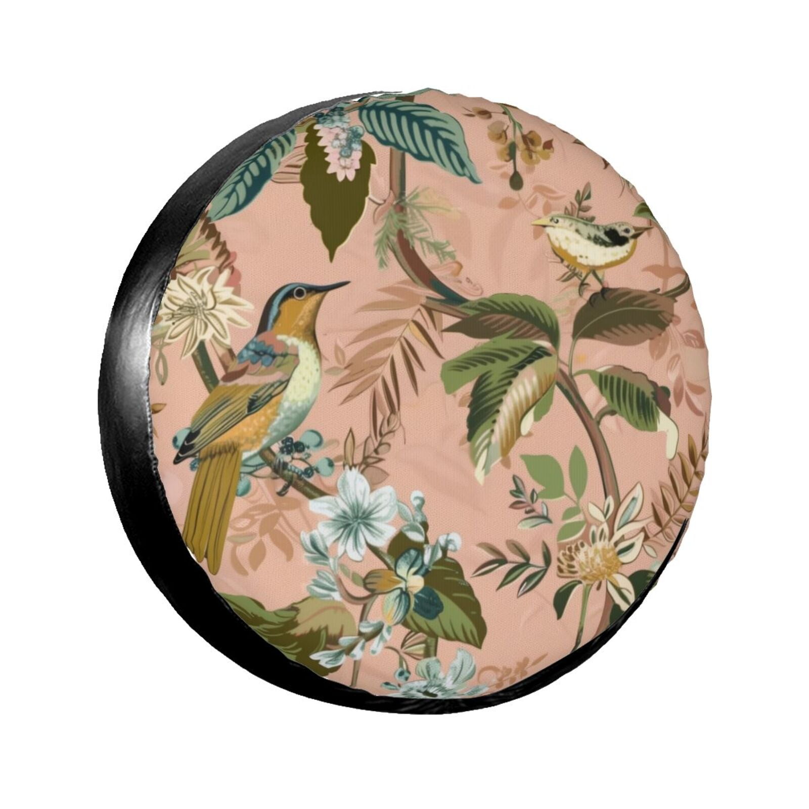 Light pink shade flower and bird camping spare tire cover, wheel guard ...