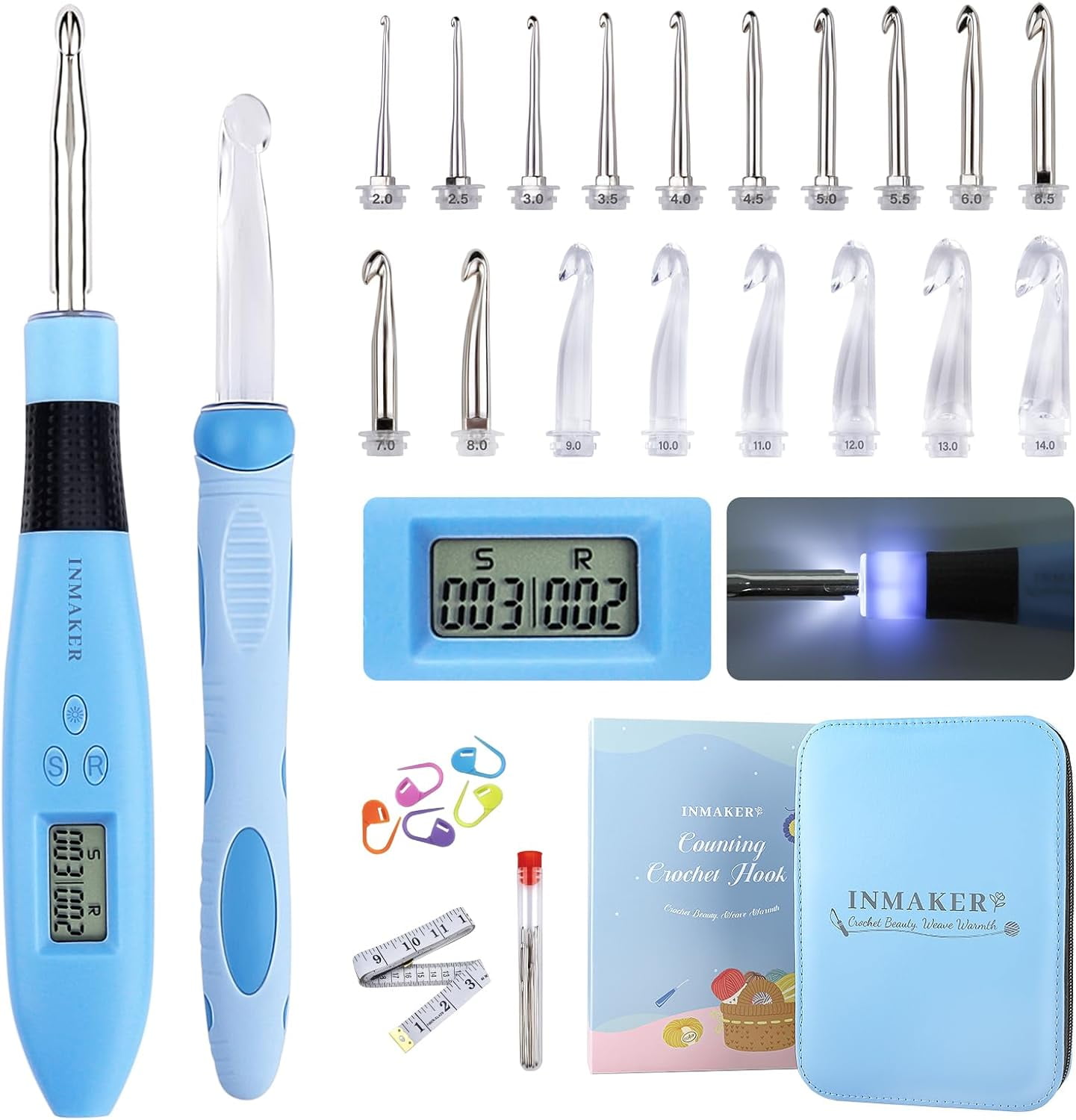 Light up Crochet Hooks Ergonomic Soft Grip, Large Counting Crochet Hook ...