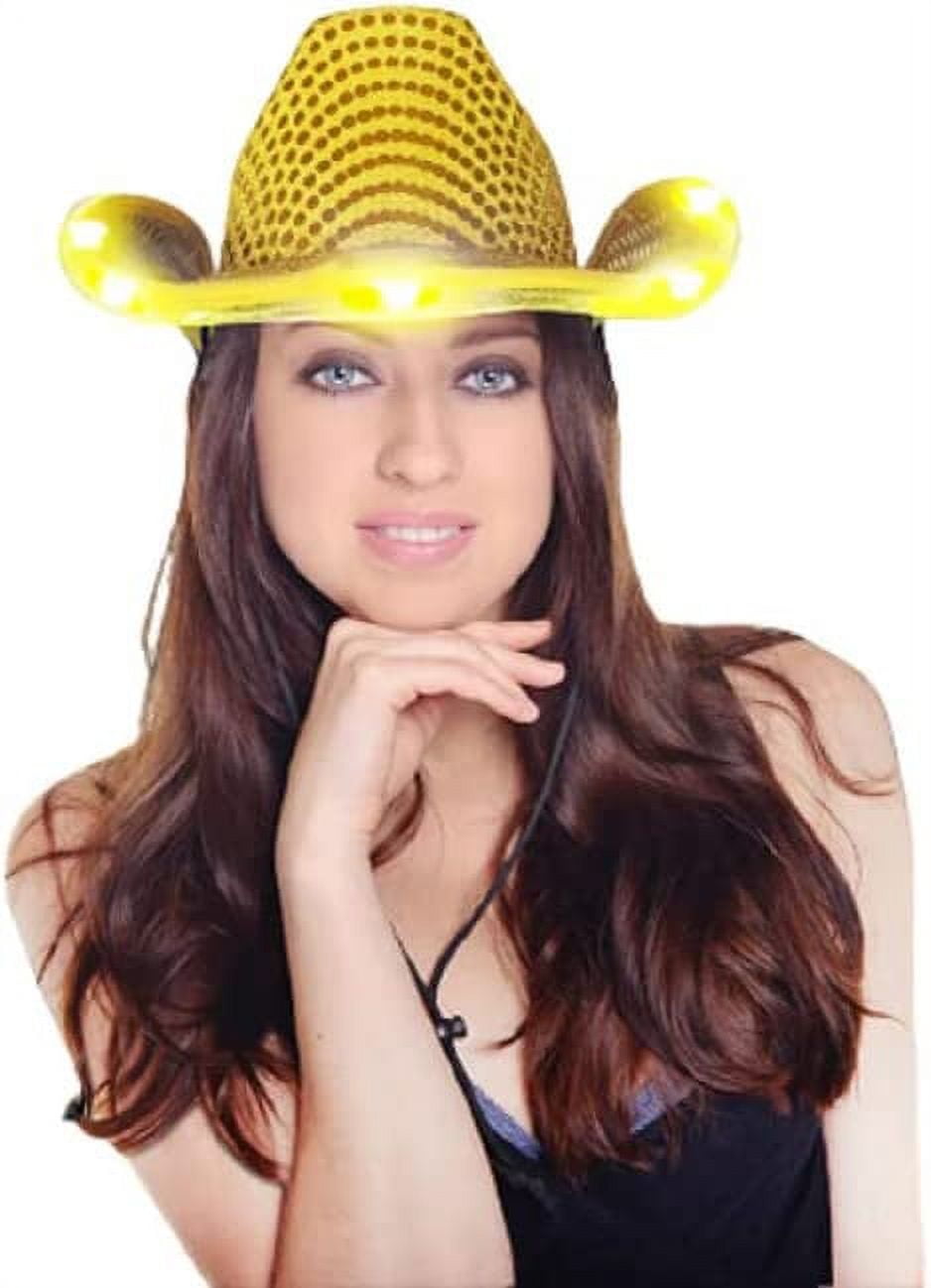 Light up LED Flashing Glitter Sparkly Cowboy/Cowgirl Hats for Disco ...