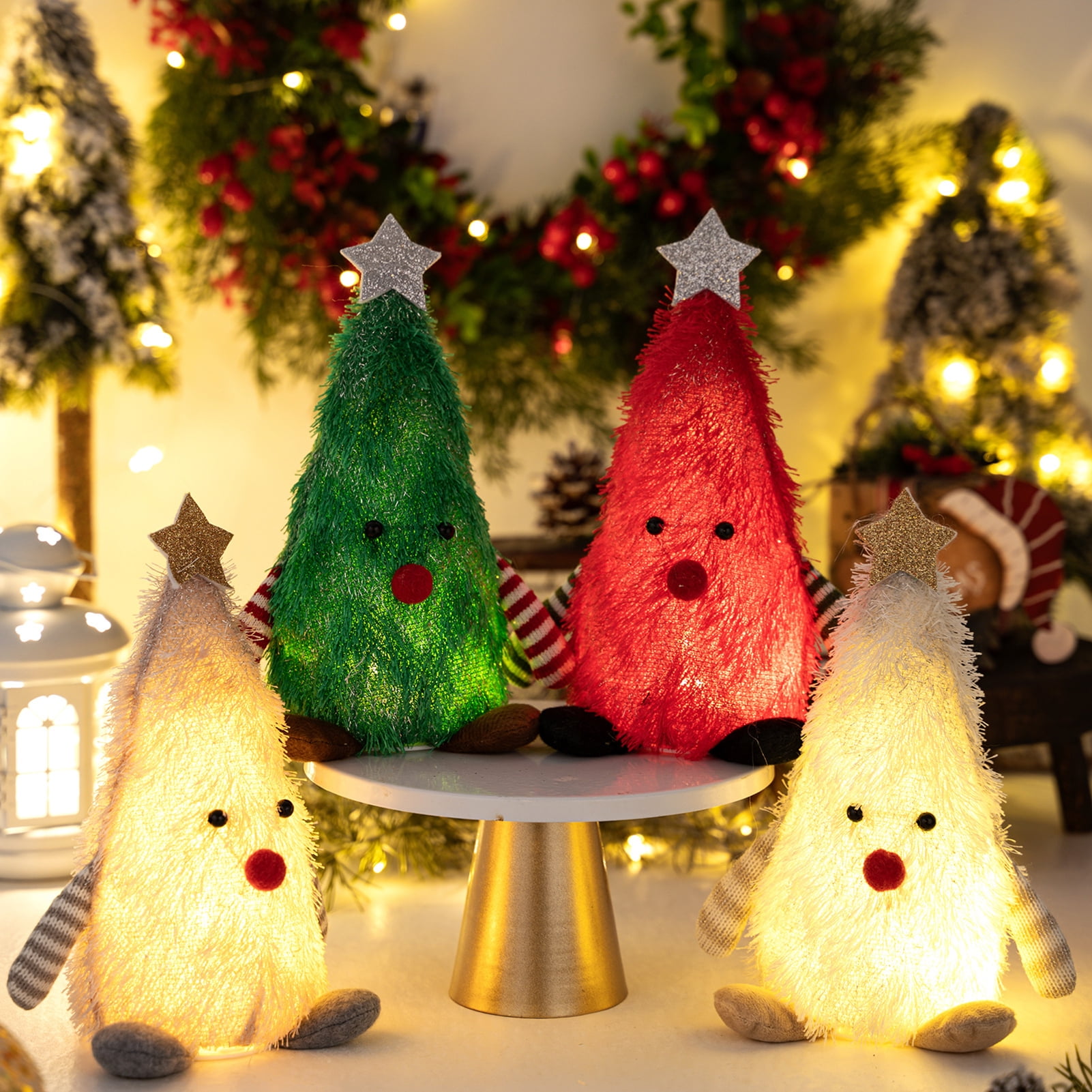 Light-up Plush Christmas Tree Doll Decoration Stuffed Fluffy Xmas Tree ...