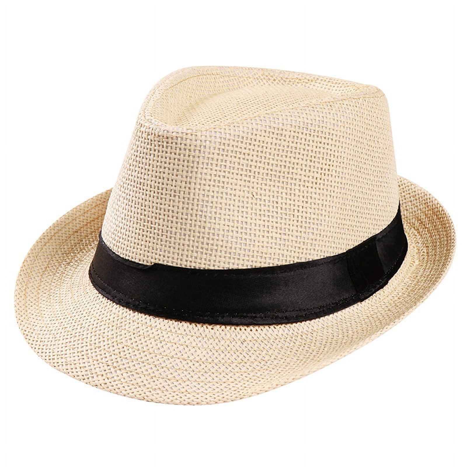 (Light yellow) Unisex Hat Men Women Fedora Trilby Wide Brim Straw Cap ...