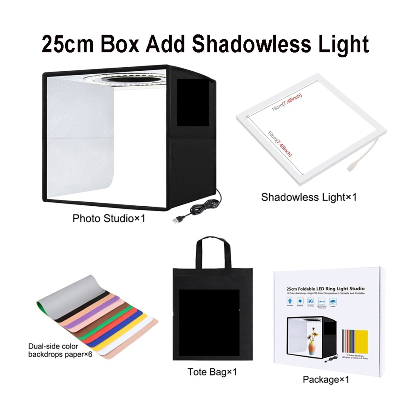 Lightbox 80 60 40 30cm Photo Ring LED Light Studio Box 6 12 Color ...