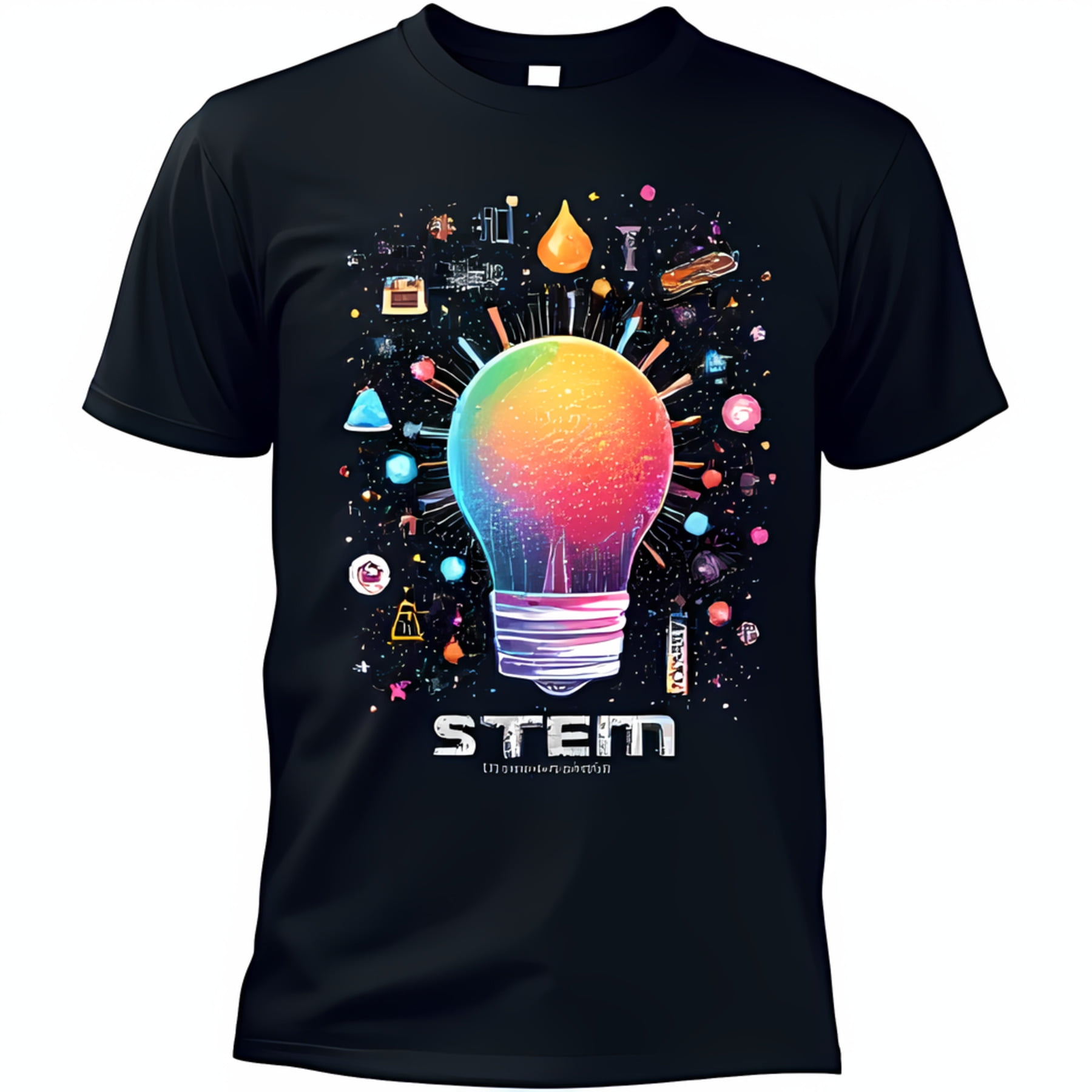 Lightbulb Design Black T-Shirt for STEM Enthusiasts Colorful Art - Walmart.com