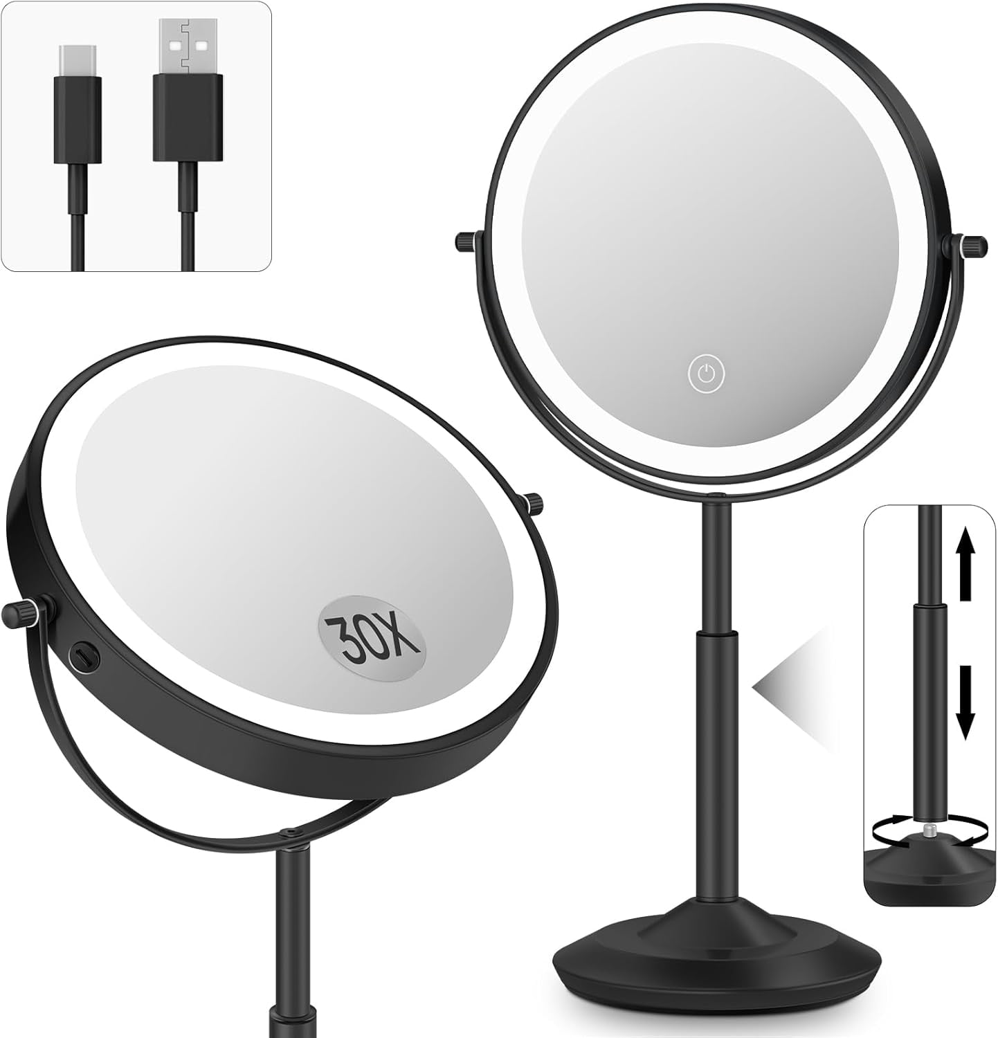 Lighted Adjustable Round Magnifying Vanity Mirror with 3 LED Light ...