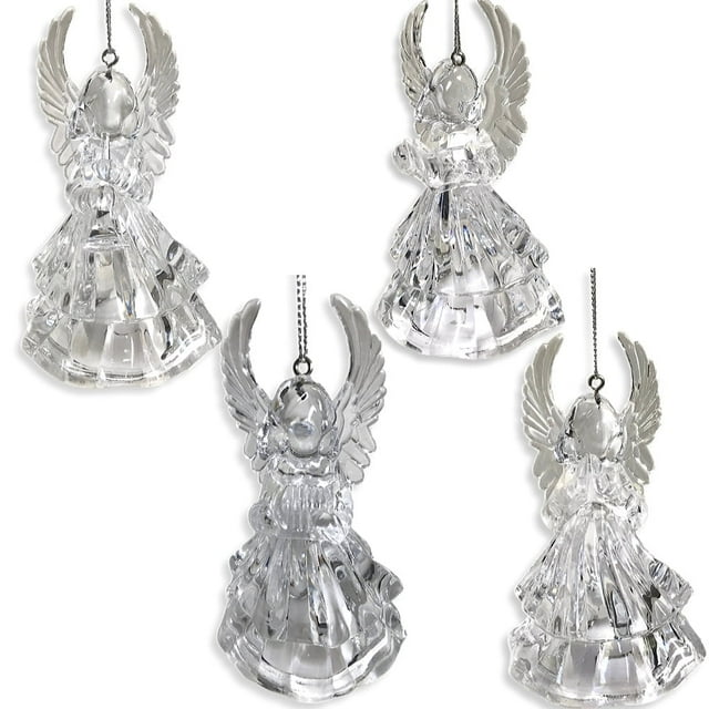 Lighted Angel Christmas Ornaments - Set of 4 LED Clear Acrylic Angel ...